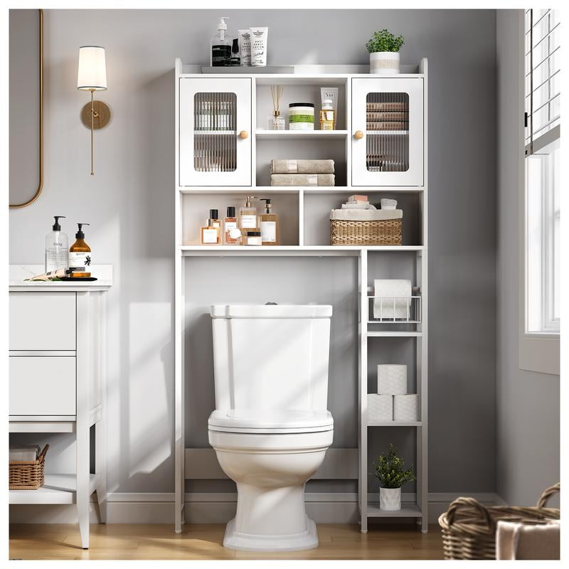 Over The Toilet Storage with Cabinet, Sliding Barn Door, Side Storage ...