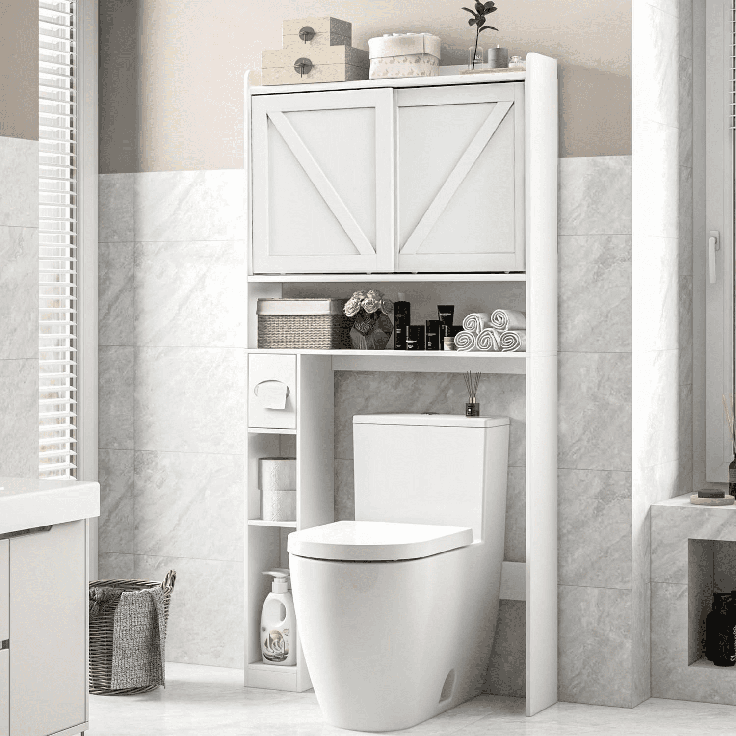 Over The Toilet Storage Cabinet with Sliding Barn Doors Farmhouse ...