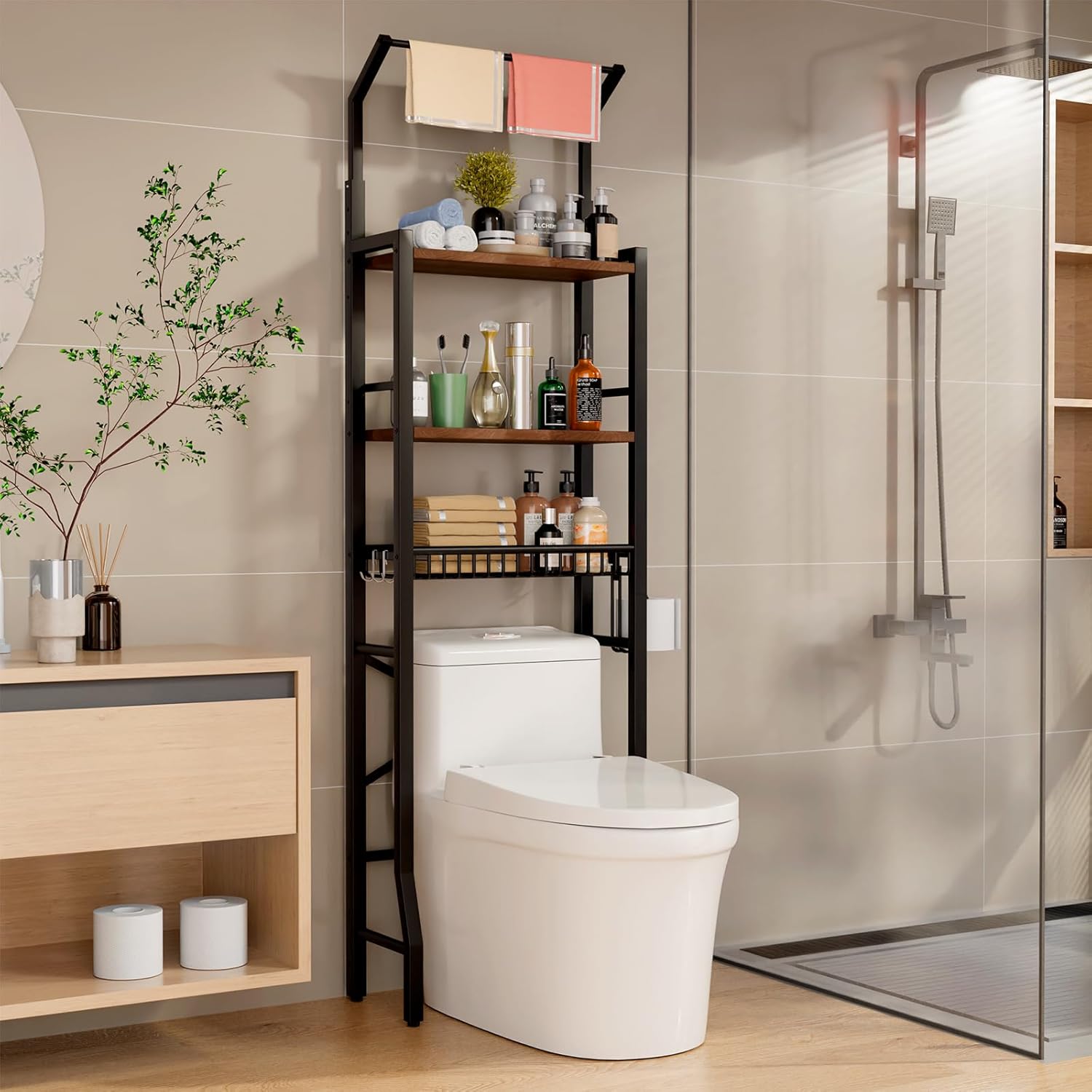 Over The Toilet Storage Cabinet, Over Toilet Bathroom Organizer 4-Tier ...