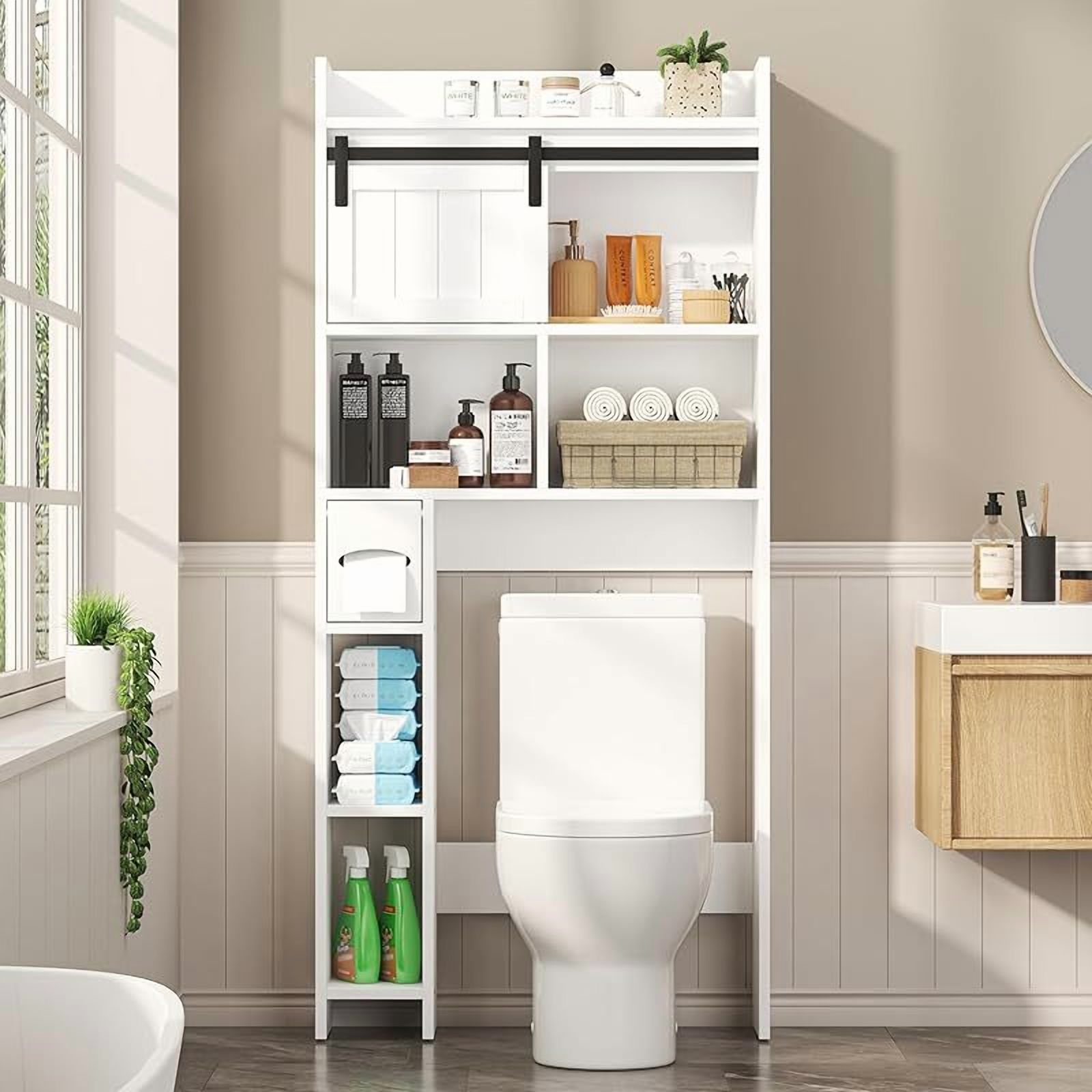 Over The Toilet Storage Cabinet, Above Toilet Shelf with Sliding Door ...