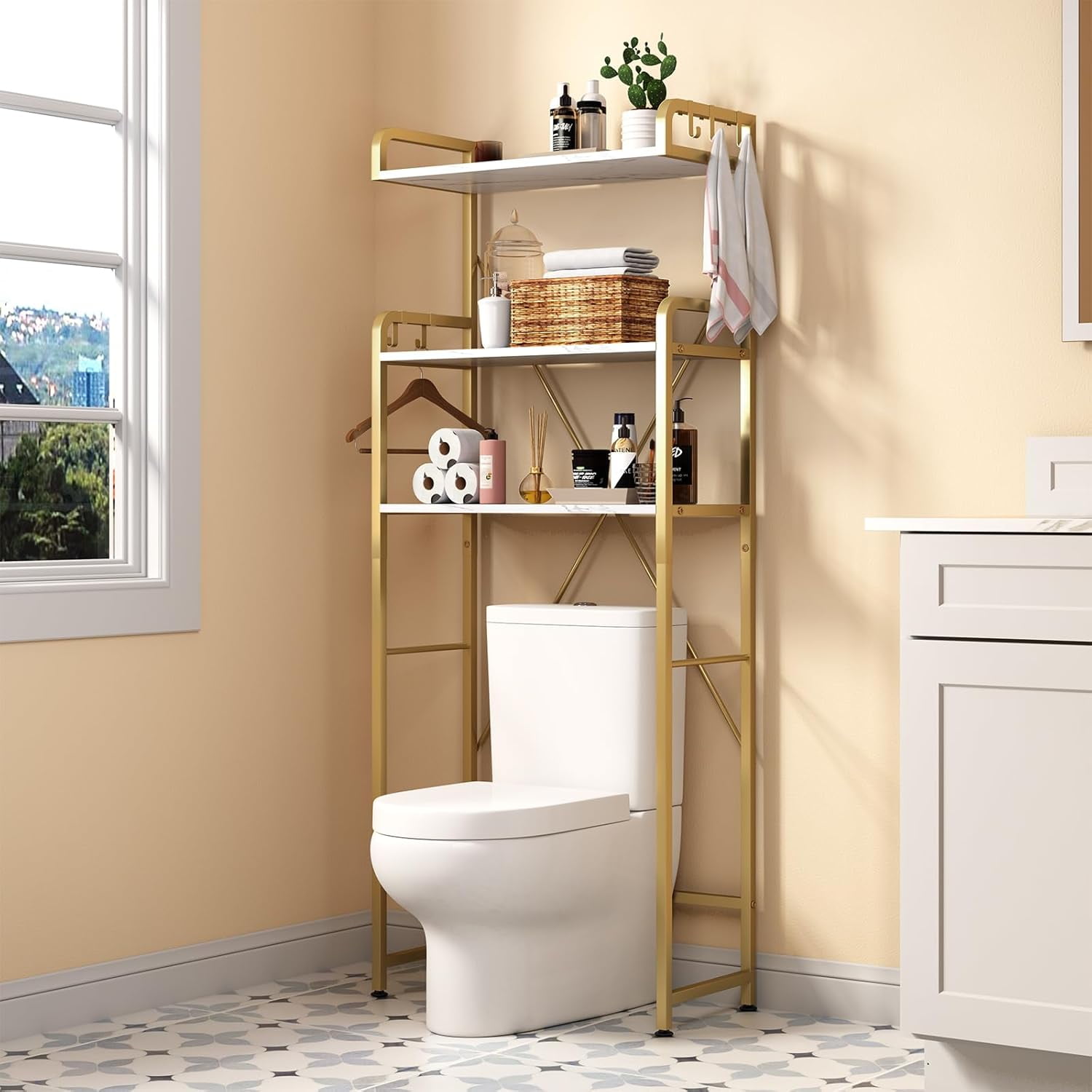 Over The Toilet Storage Rack with 3-Tier Bathroom Shelves, Space Saver ...