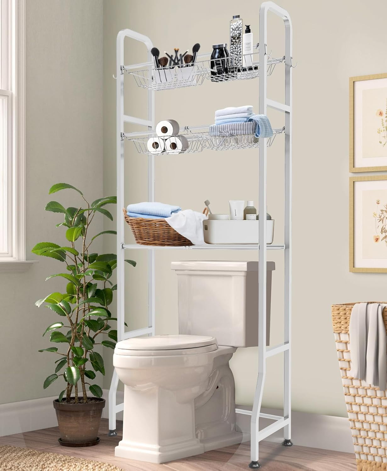 Over The Toilet Storage Rack with 3-Tier Shelf for Bathroom ...