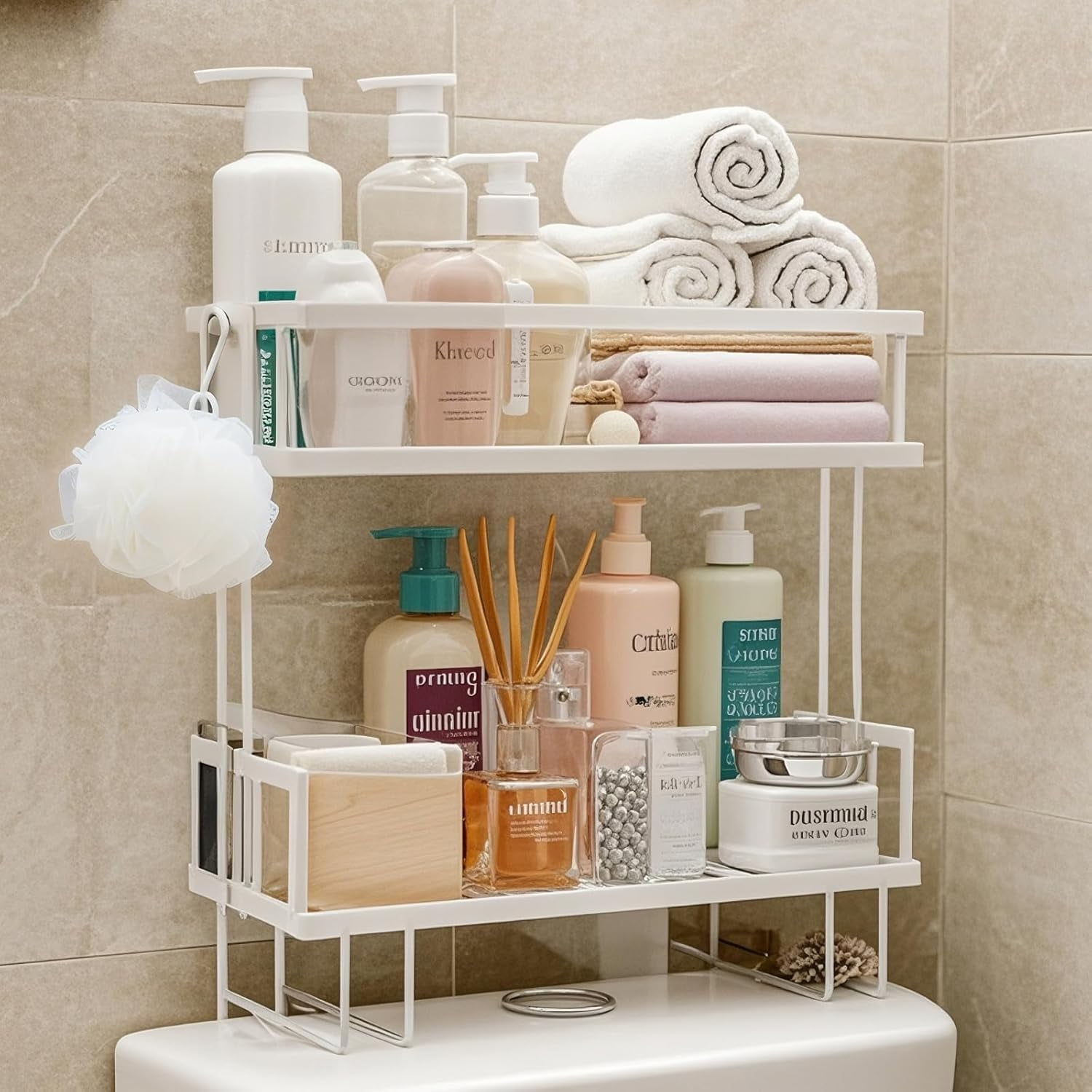Over The Toilet Storage Shelf, 2-Tier Bathroom Organizer Rack with 2 ...