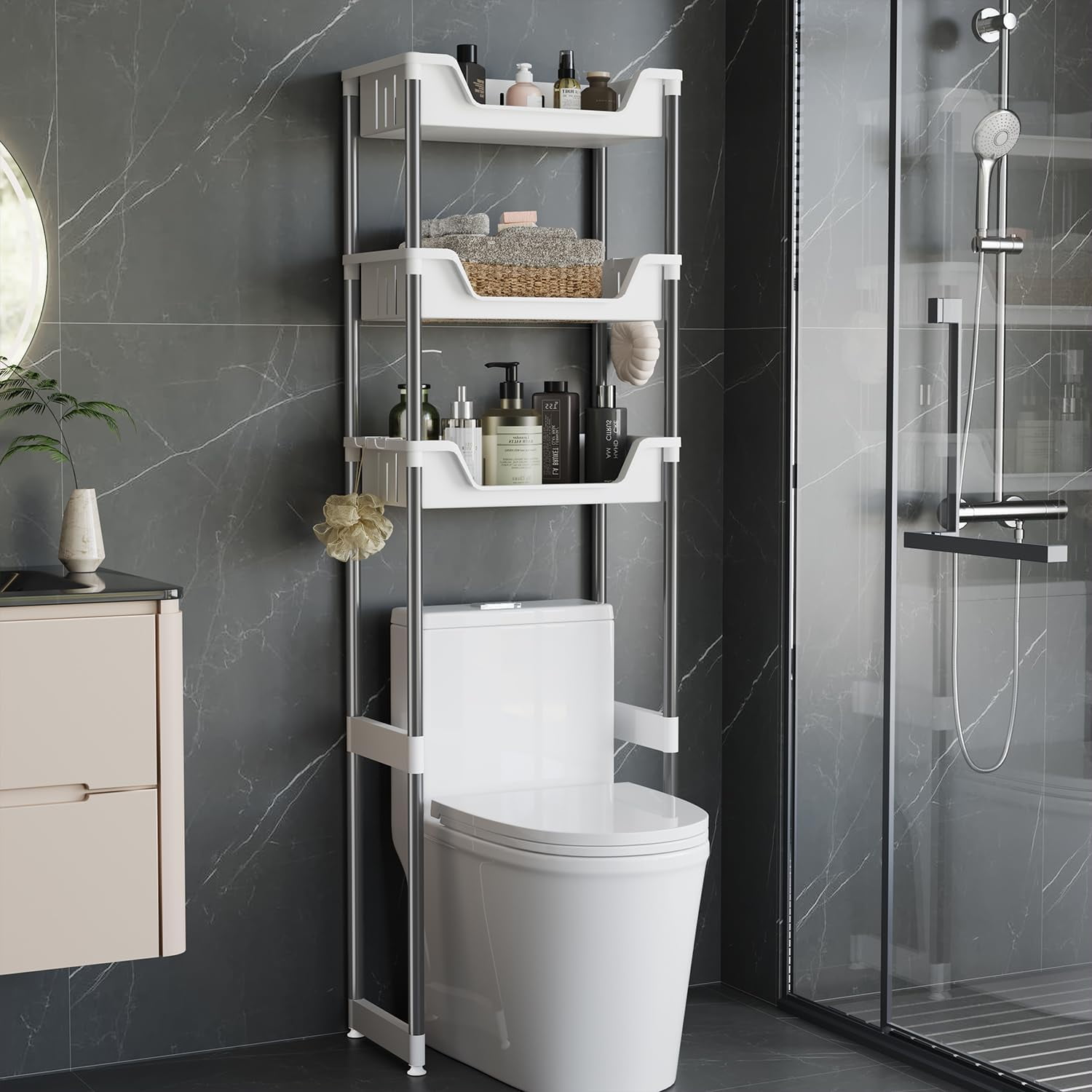 Over The Toilet Storage Shelf, 3 Tier Basket Type Higher Shelves, Over ...