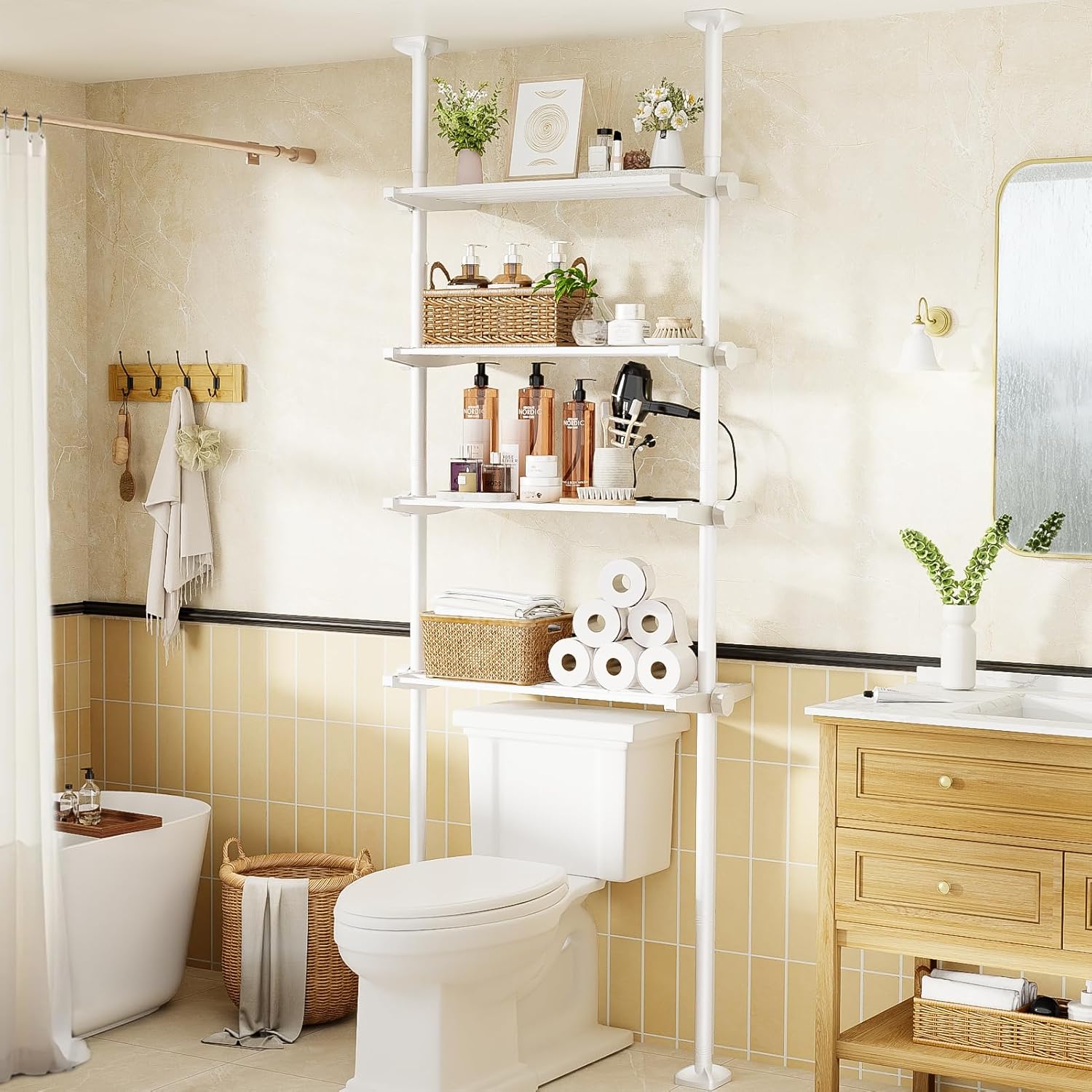 Over The Toilet Storage Shelf, 4-Tier Adjustable Bathroom Organizer, No ...