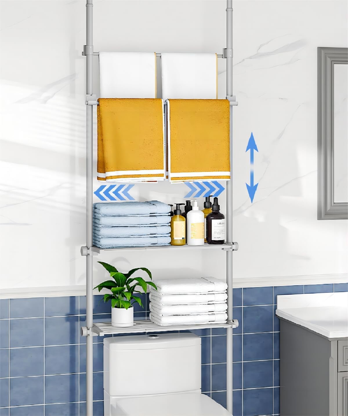 Over The Toilet Storage Shelf, Adjustable 2-in-1 Over Toilet Bathroom ...