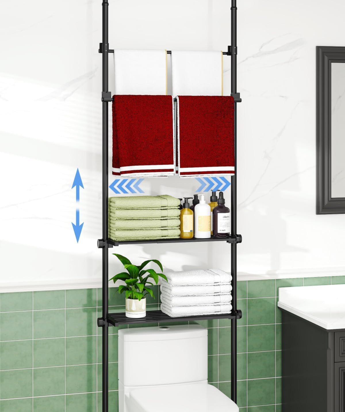 Over The Toilet Storage Shelf, Adjustable 2-in-1 Over Toilet Bathroom ...