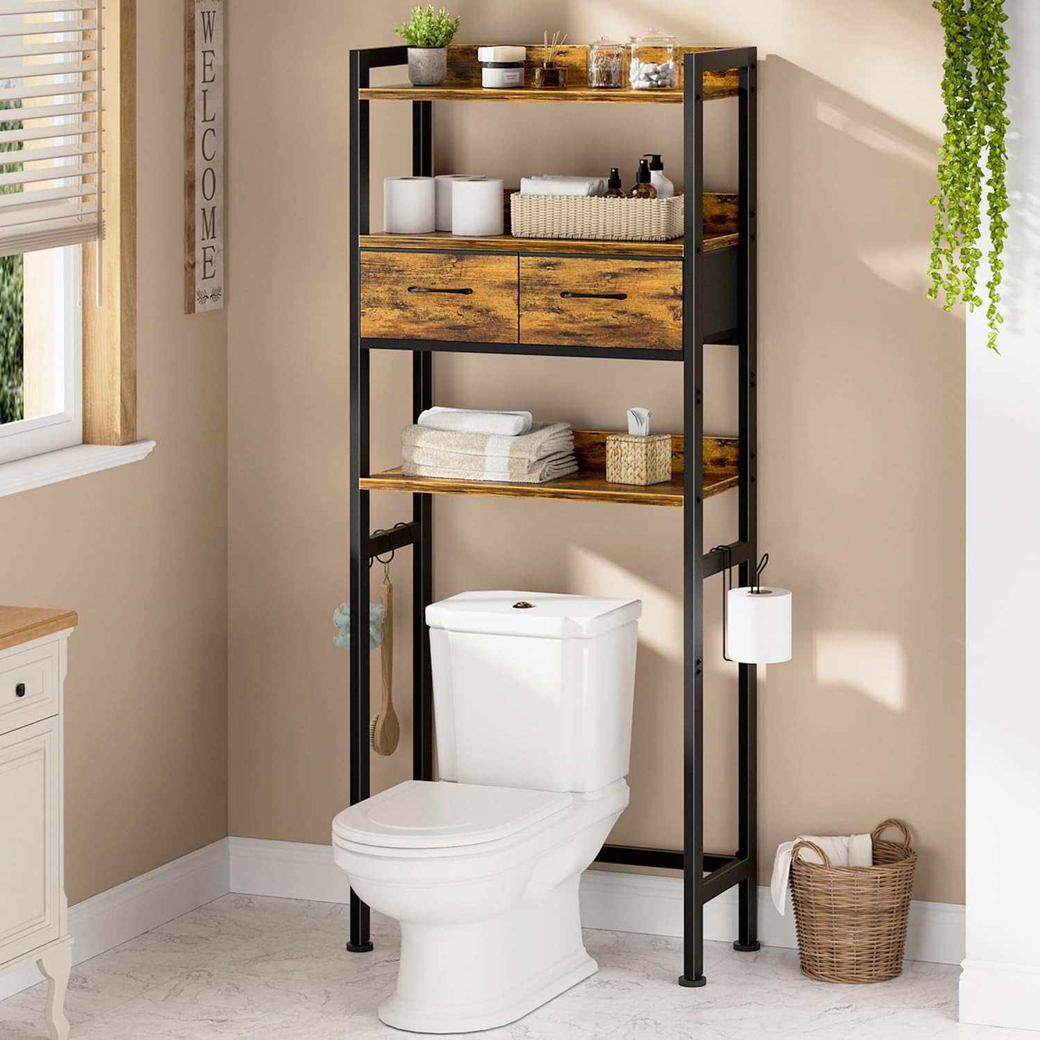 Over The Toilet Storage Shelf - Farmhouse Bathroom Shelves Freestanding ...