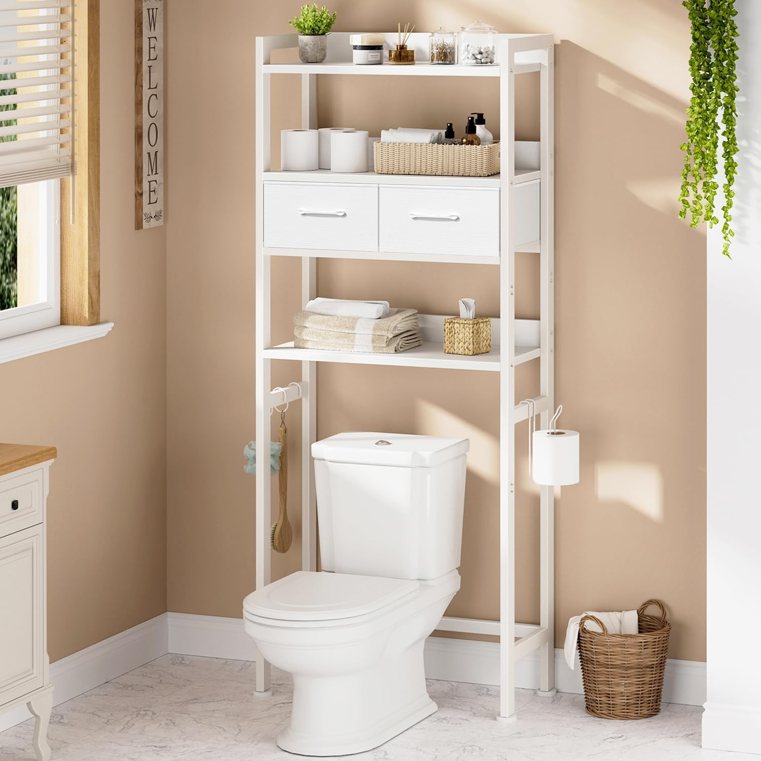 Over The Toilet Storage Shelf - Farmhouse Bathroom Shelves Freestanding ...