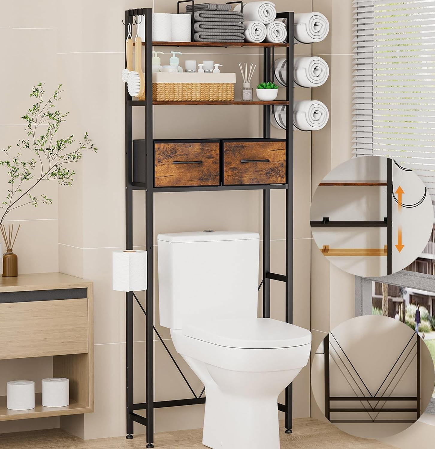 Over The Toilet Storage Shelf, Above Toilet Bathroom Organizer with 2 ...