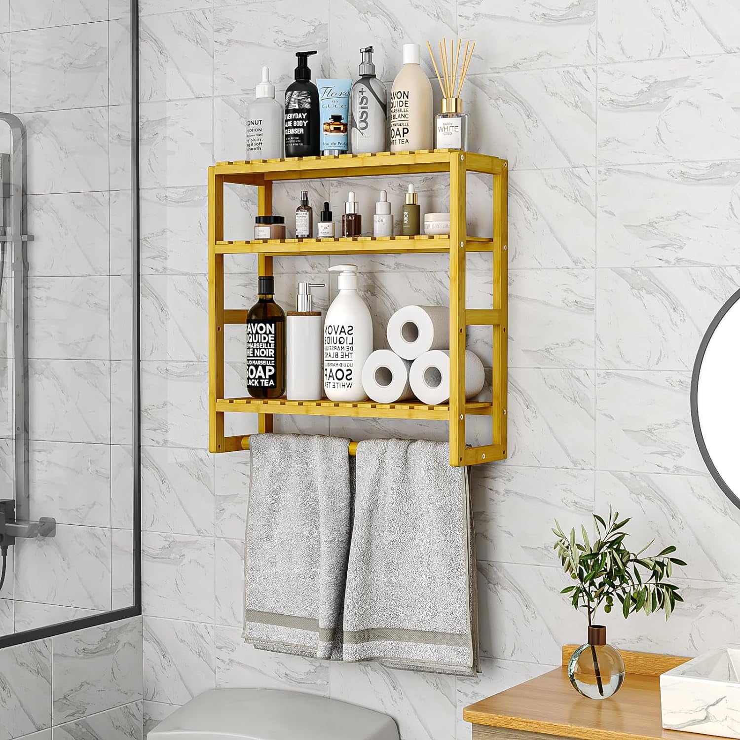 Over The Toilet Storage Space Saver Bathroom Shelves with Towel Racks ...