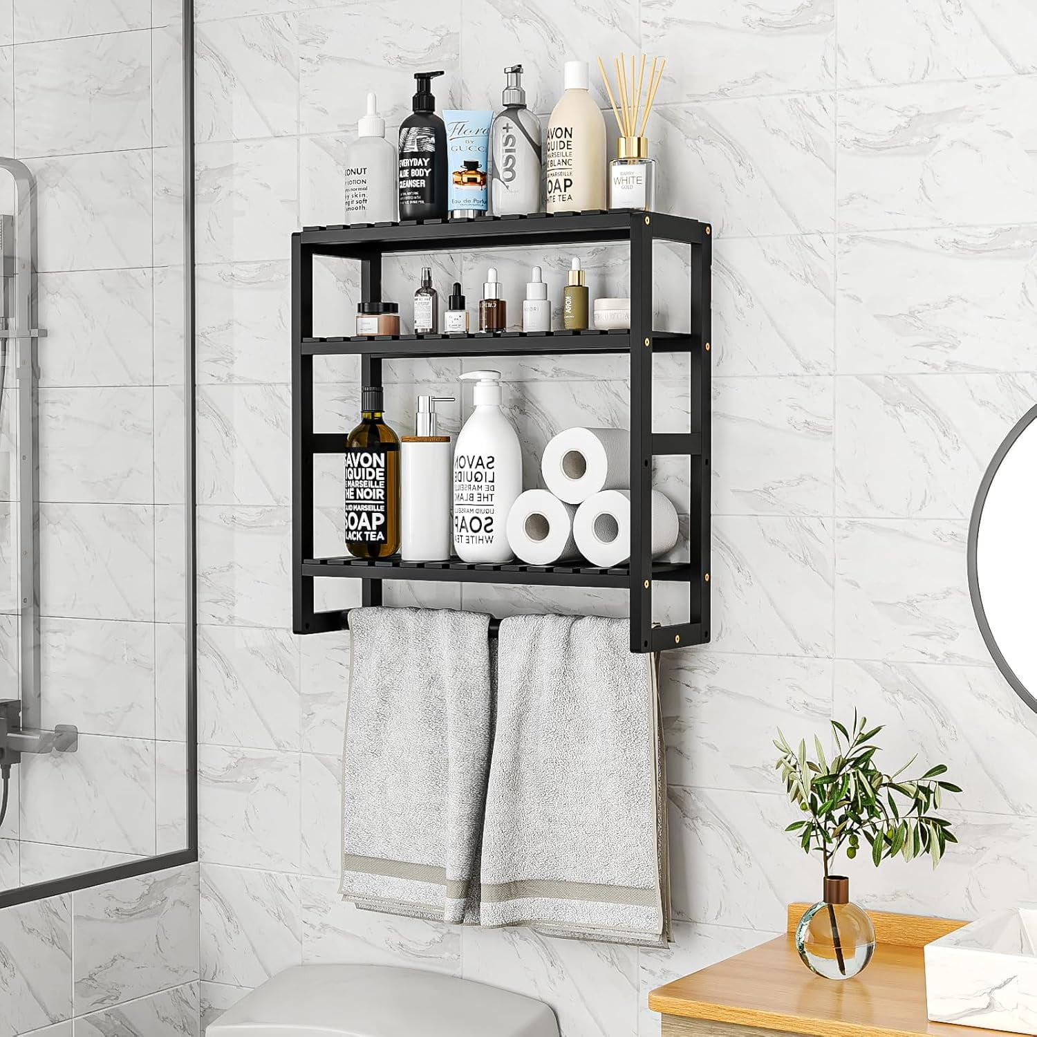 over the Toilet Storage Space Saver Bathroom Shelves with Towel Racks ...