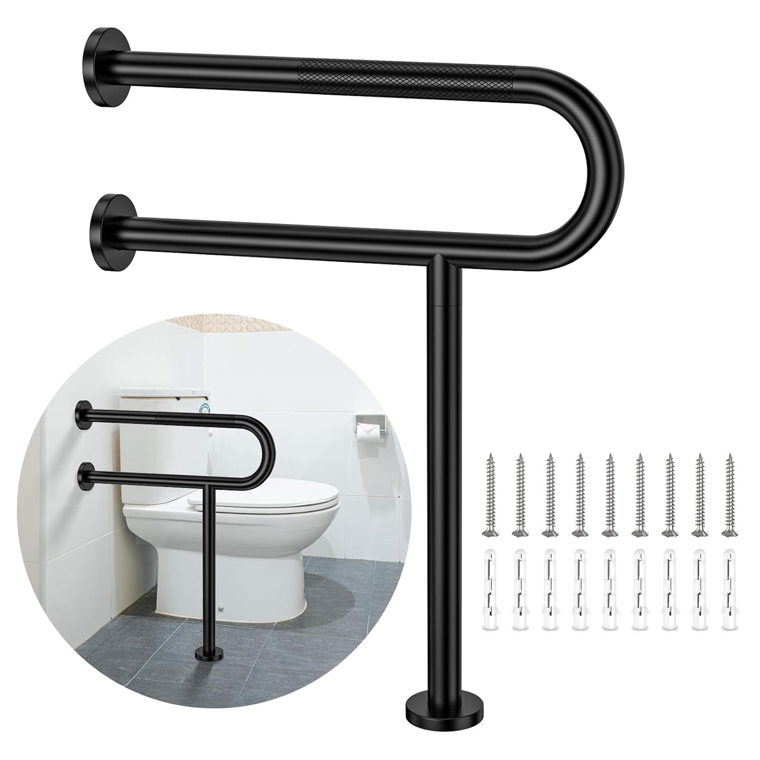 Toilet Support Rail 23.4X 28 Inch, Anti-Slip Black Handicap Grab Bar ...