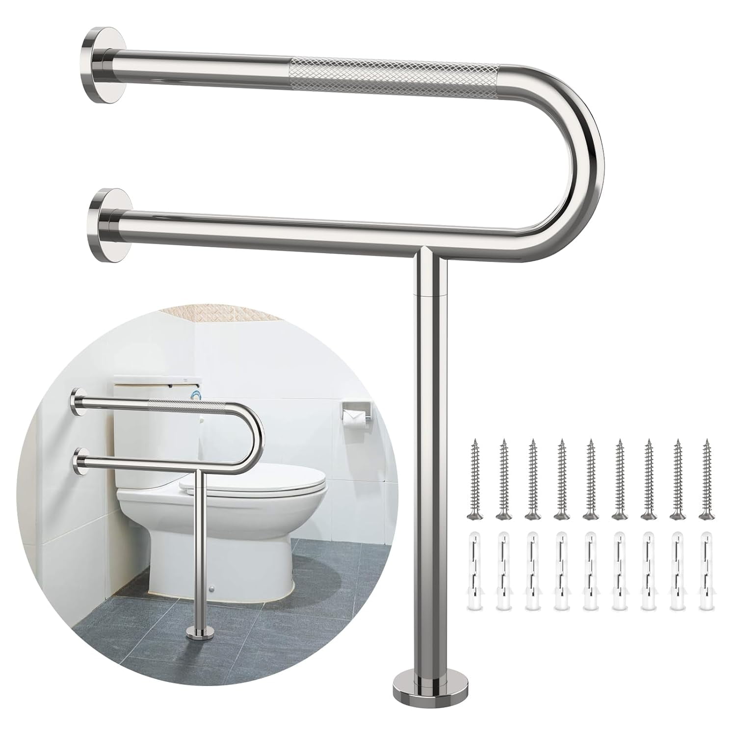 Toilet Support Rail 23.4X 28 Inch, Anti-Slip Chrome Handicap Grab Bar ...