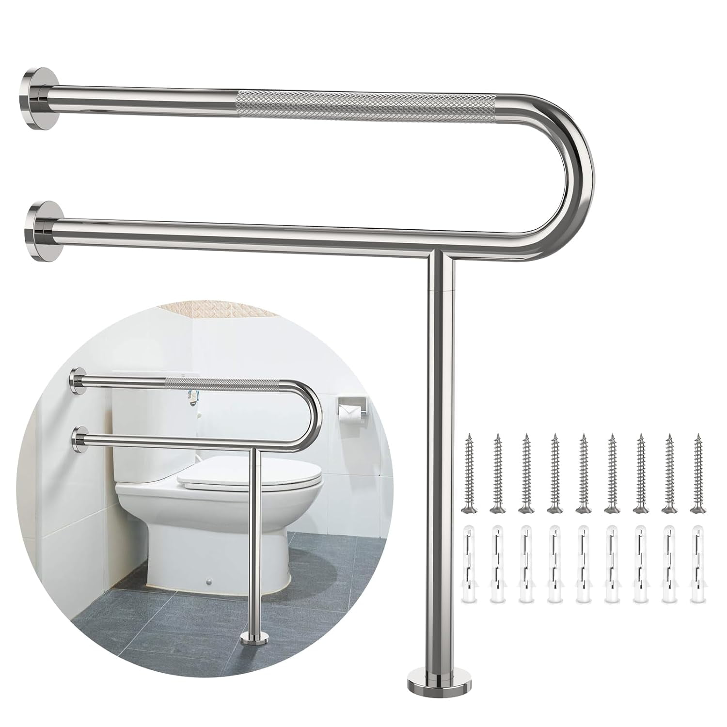 Toilet Support Rail 23.4X 28 Inch, Munzong Anti-Slip Satin Brushed ...