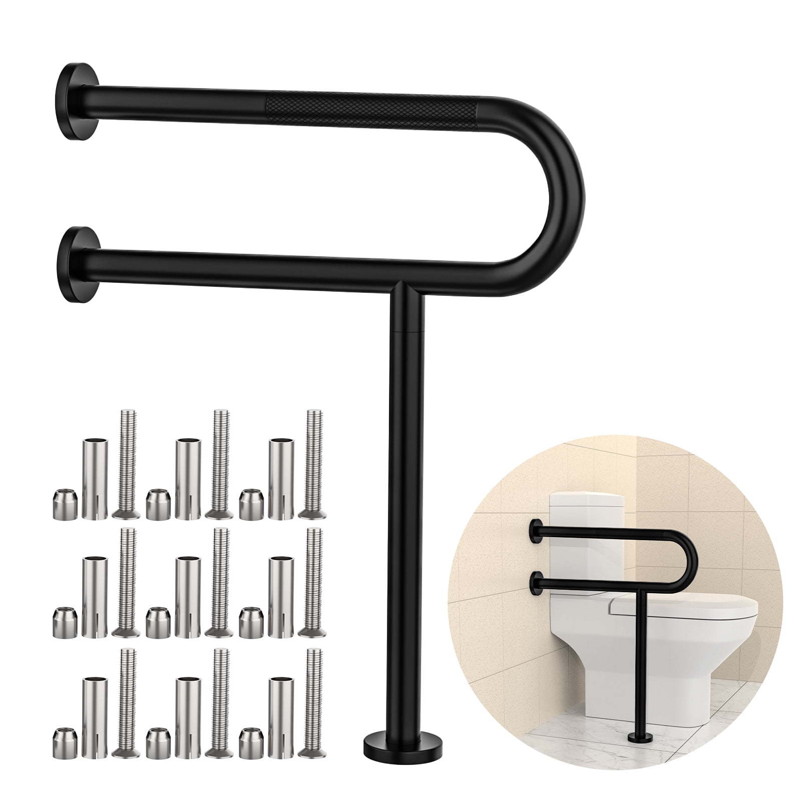 Toilet Support Rail 23.4X 28 Inch, ZUEXT Anti-Slip Black Handicap Grab ...