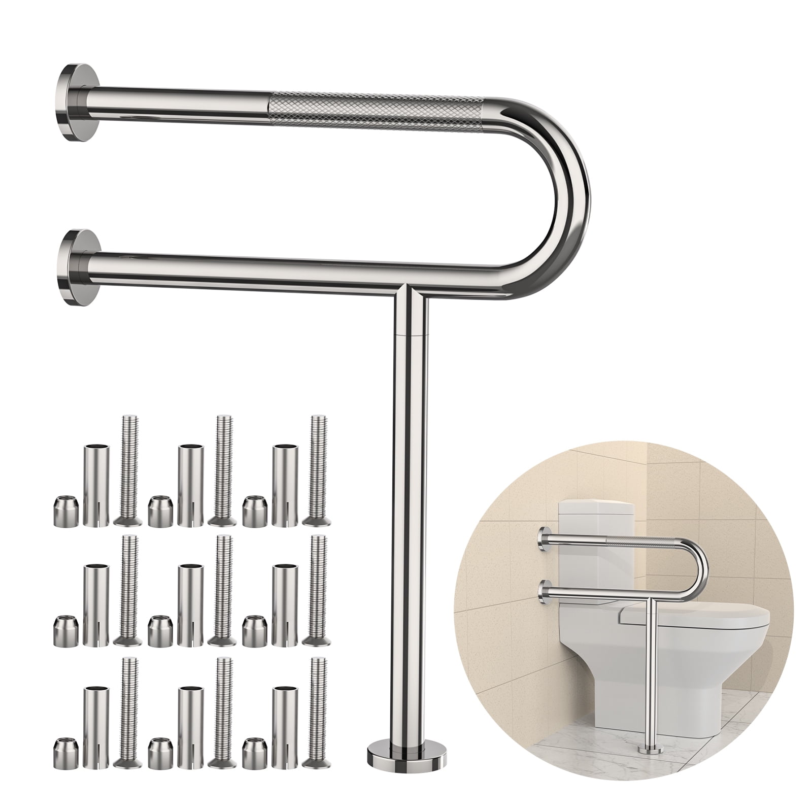 Toilet Support Rail 23.4X 28 Inch, ZUEXT Anti-Slip Chrome Handicap Grab ...