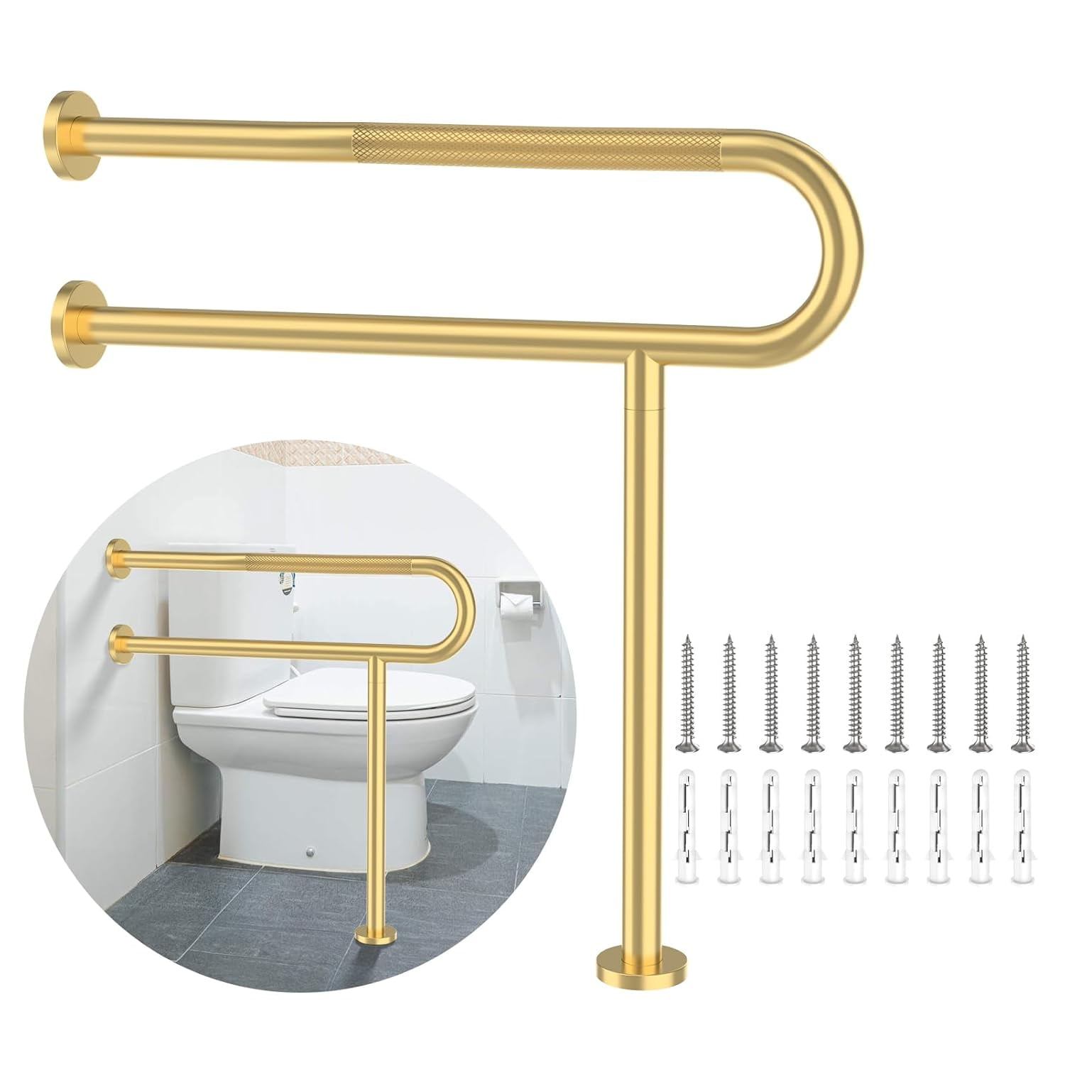 Toilet Support Rail 31.3X 31.5 Inch, Anti-Slip Gold Handicap Grab Bar ...