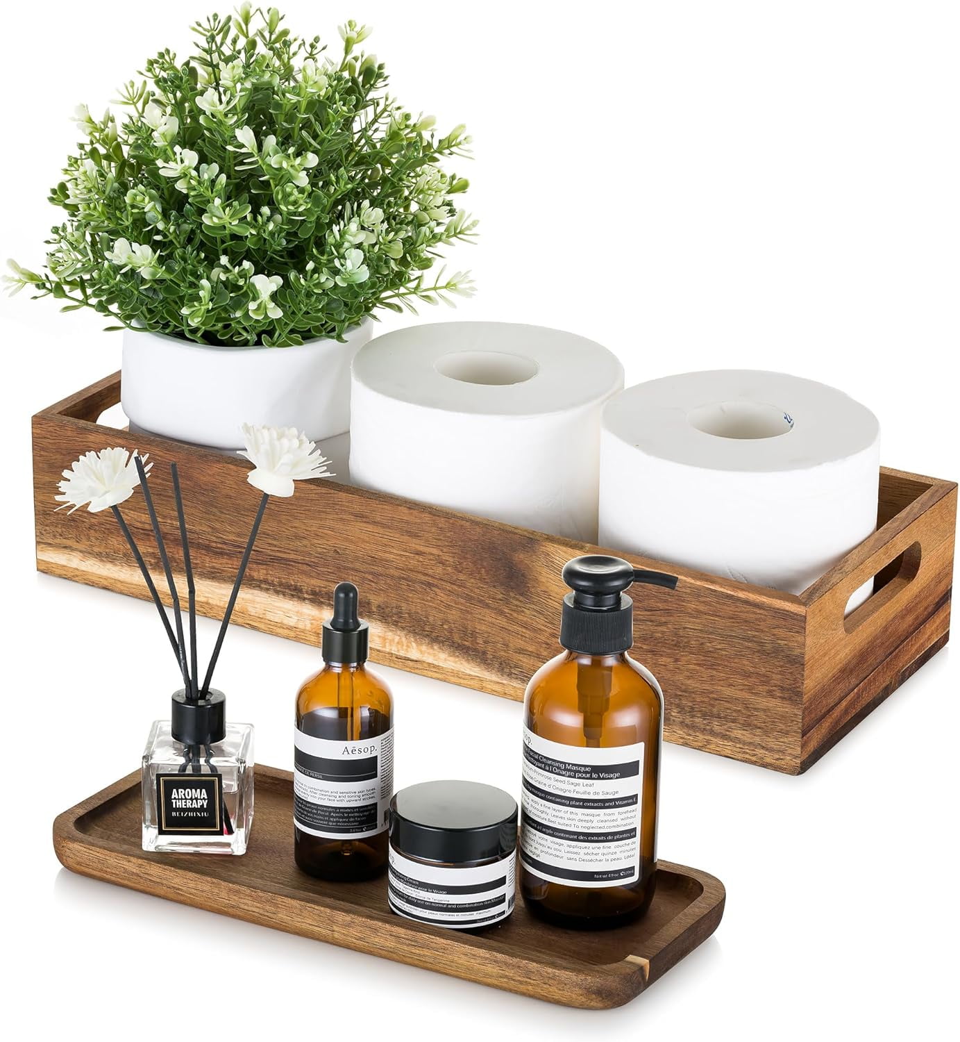 Toilet Tank Basket Wood Bathroom: Hanobe Set of 2 Wooden Toilet Paper ...