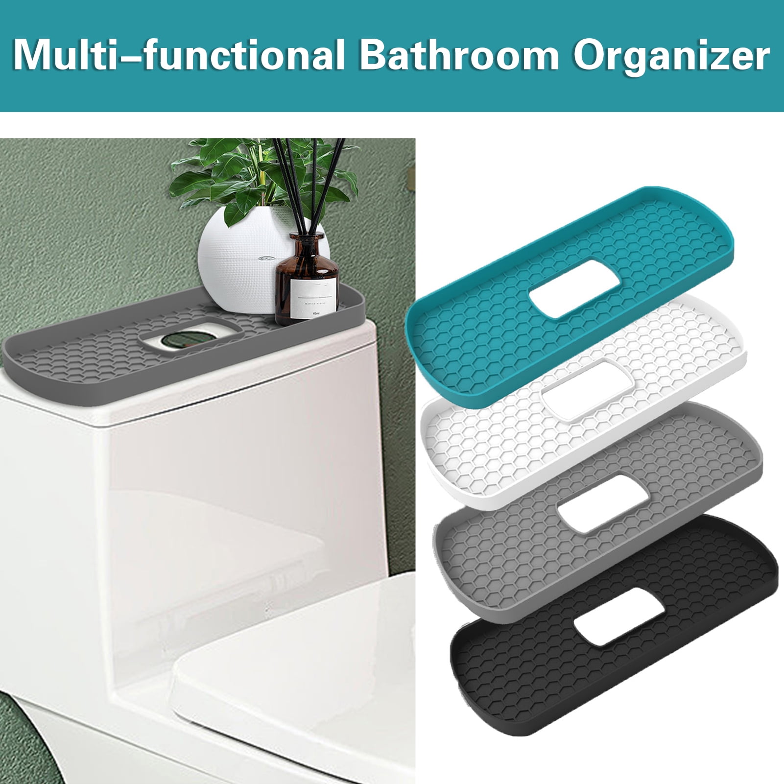 Toilet Tank Topper Tray Multi-functional Hollow Anti-slip Silicone ...