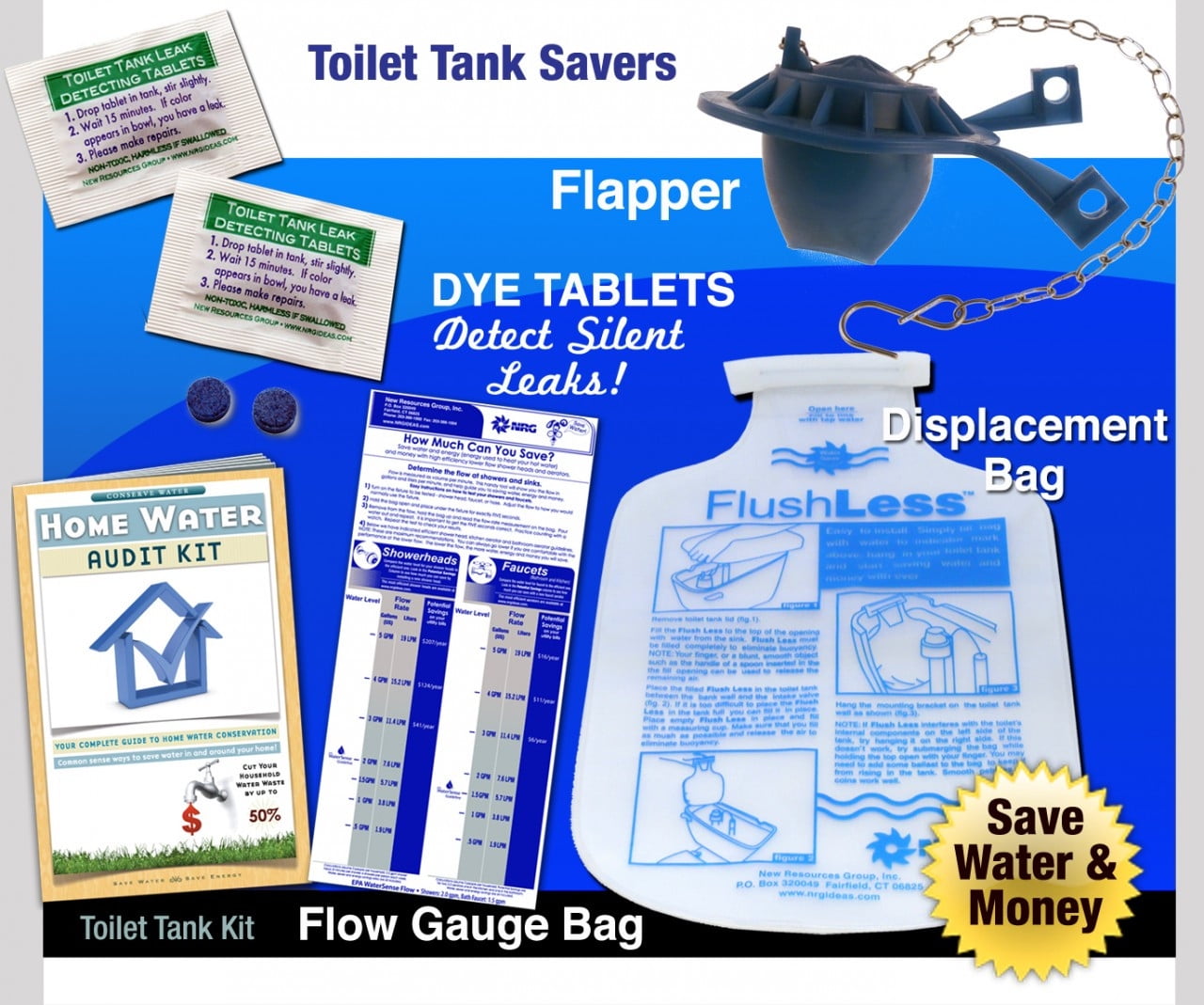 Toilet Tank Water Audit Kit | Flapper, Displacement, flow Bag & Dye ...