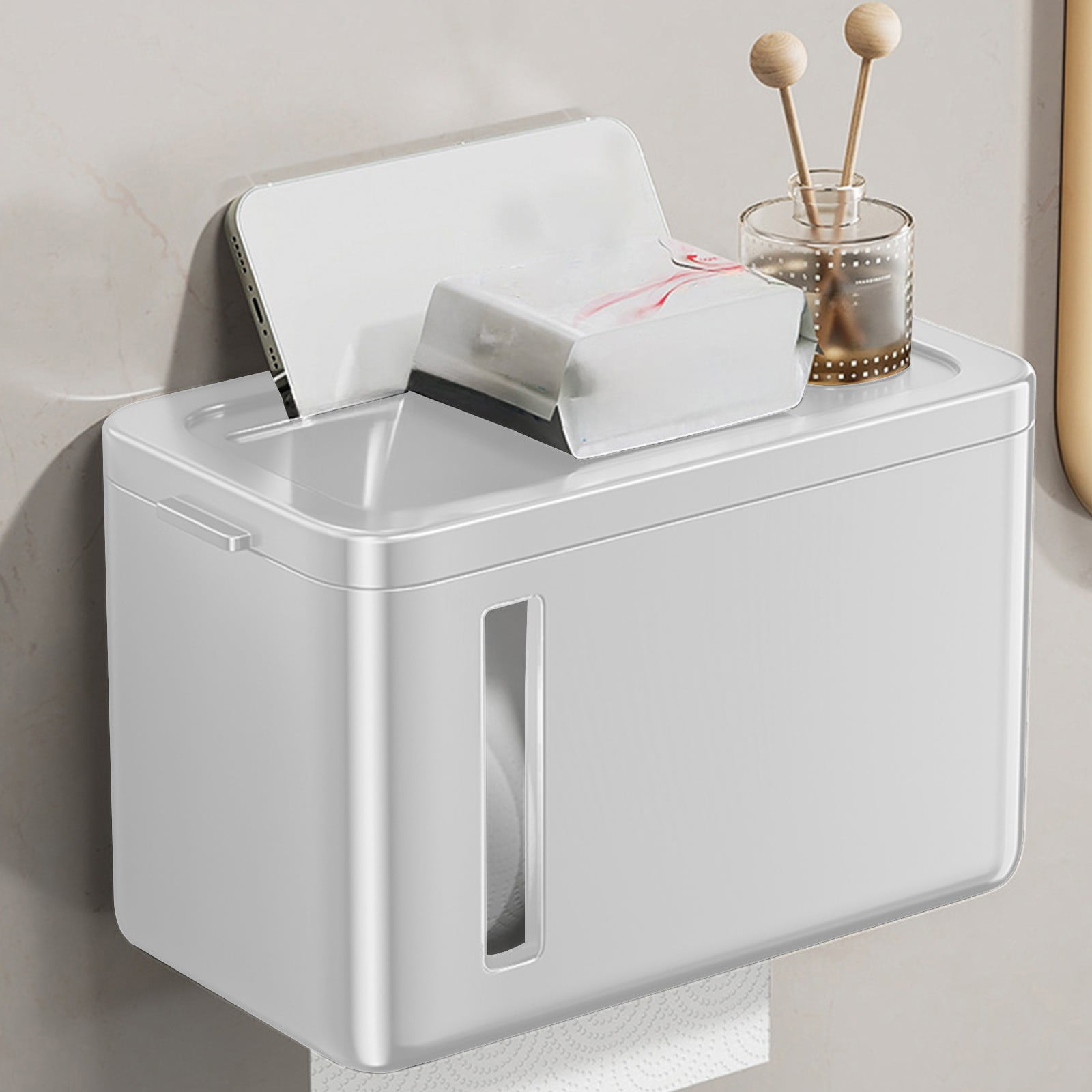 Toilet Tissue Box, No-Punching Waterproof Shelf with Visual Window ...