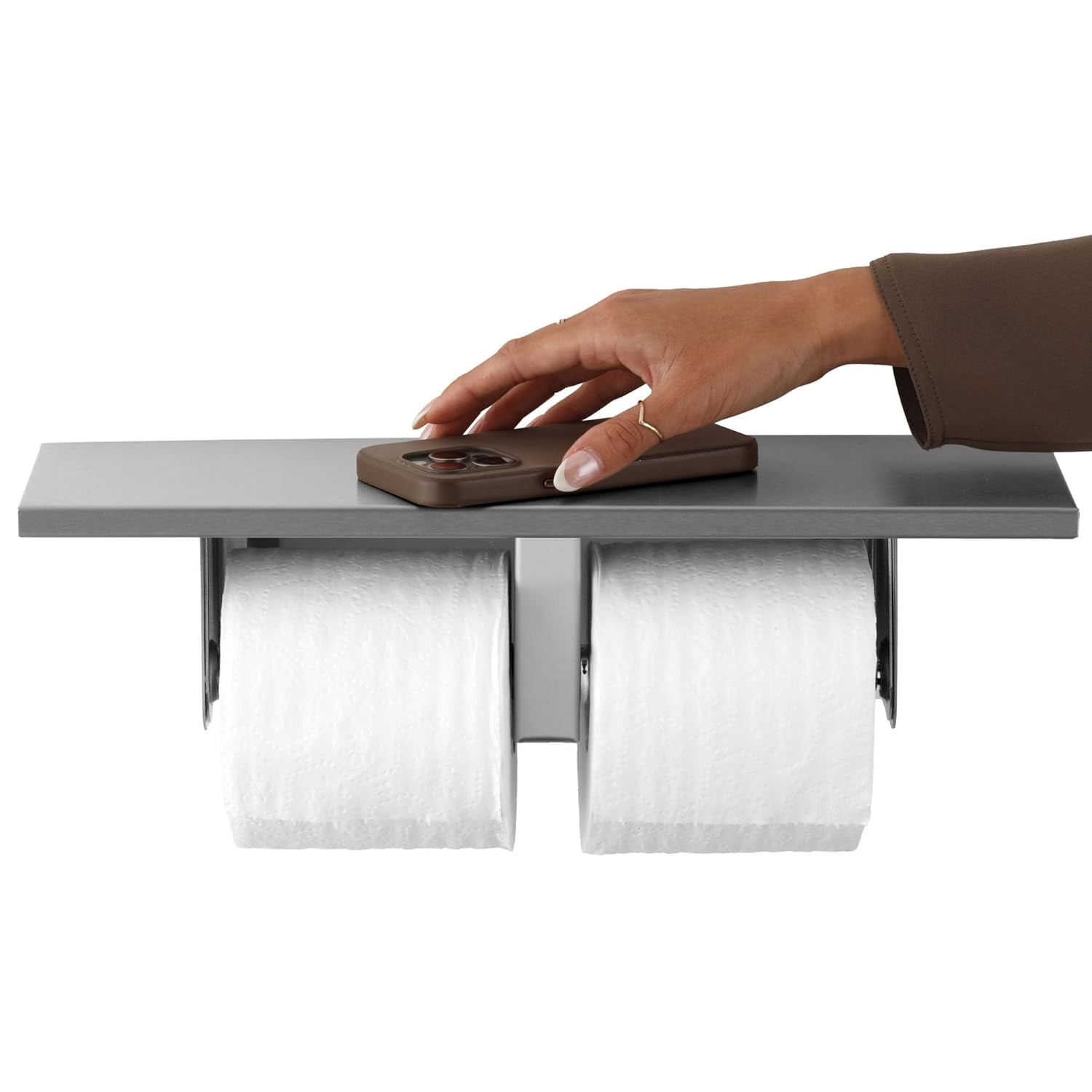 Toilet Tissue Dispenser with Utility Shelf, Surface-Mounted, Stainless ...