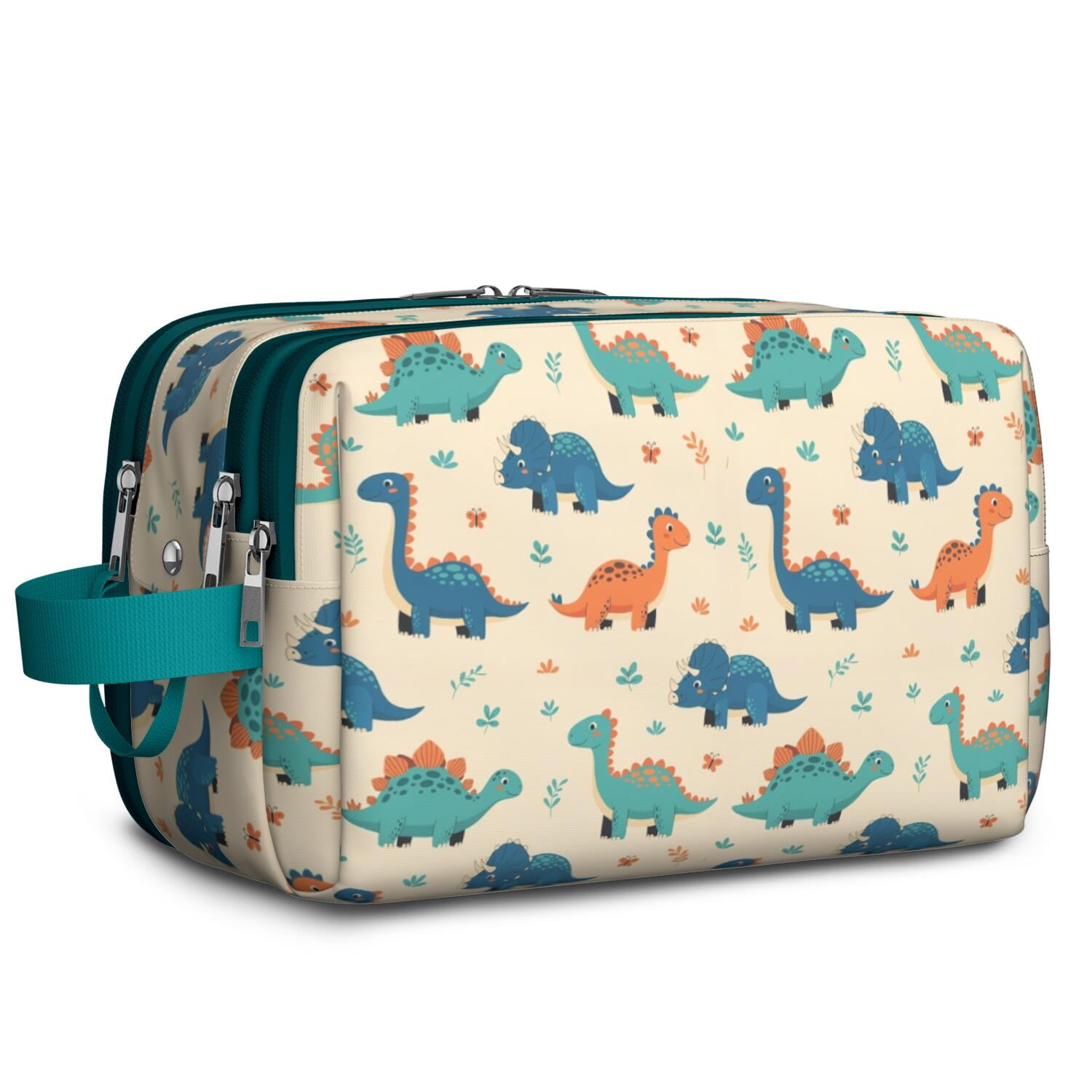 Toiletries Bag,Beige Cartoon Dinosaurs Plants Pattern Mens Womens ...