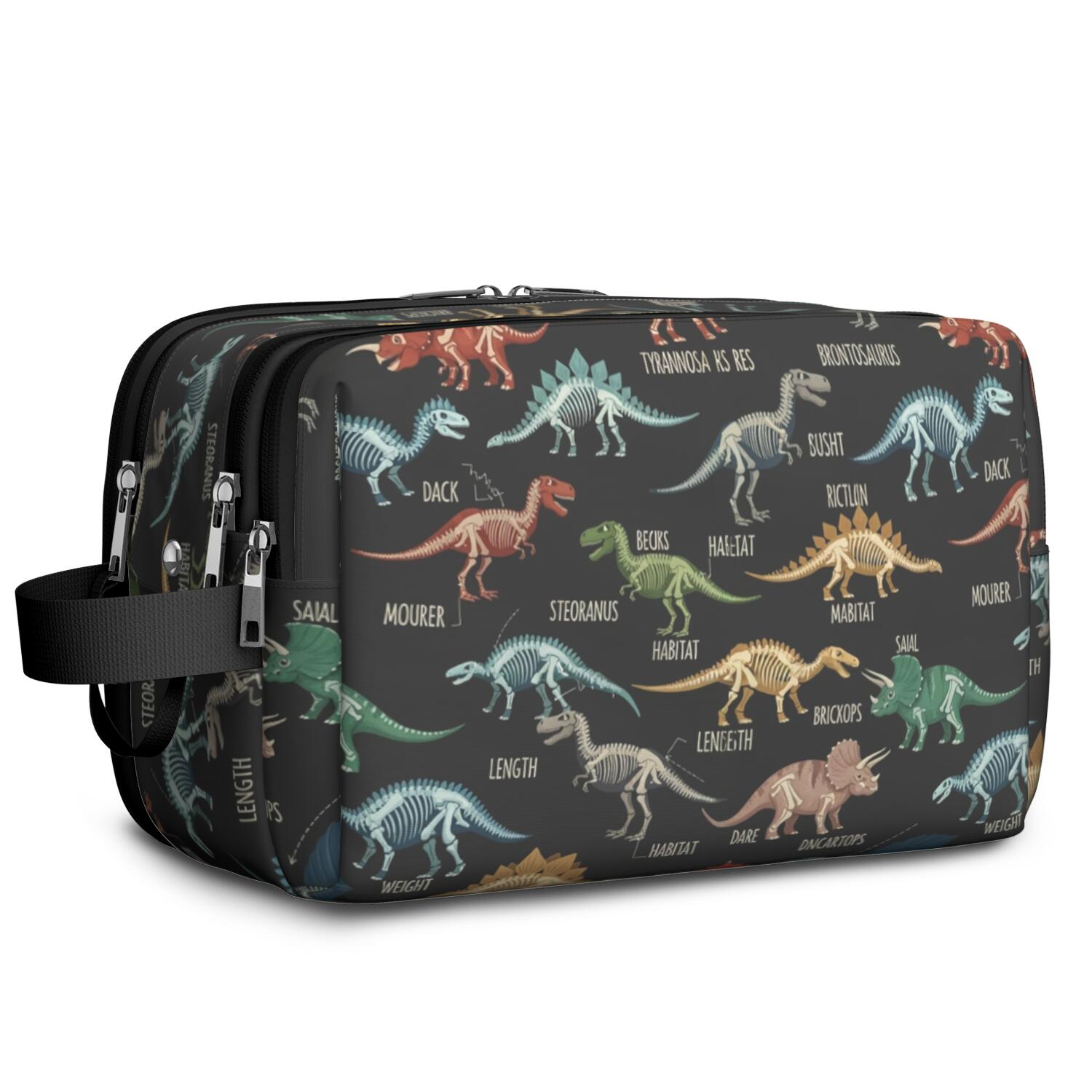 Toiletries Bag,Black Cartoon Dinosaurs Infos Pattern Mens Womens ...