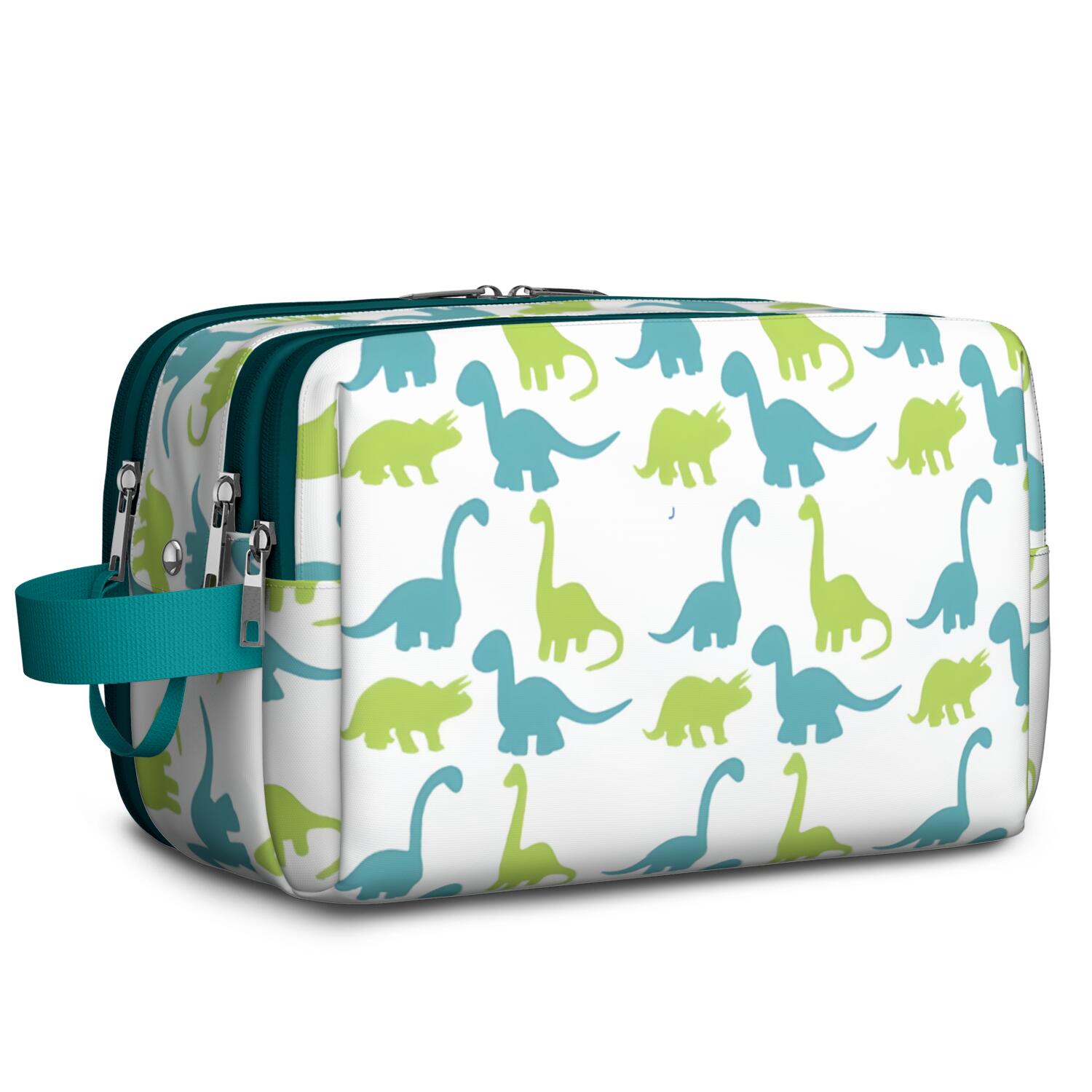 Toiletries Bag,Blue Green Cartoon Dinosaurs Silhouettes Pattern Mens ...