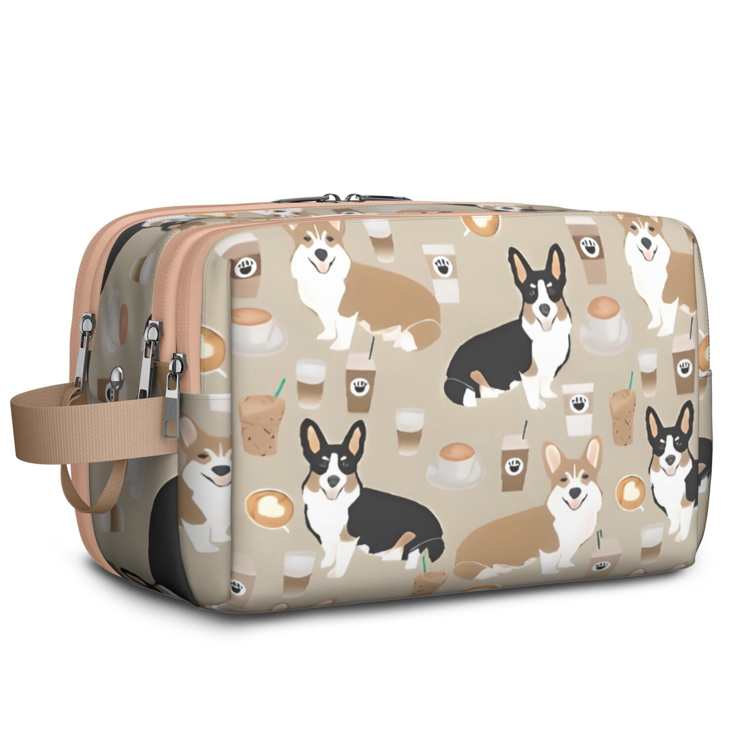 Toiletries Bag,Cartoon Corgi and Coffee Mens Womens Toiletry Bag ...