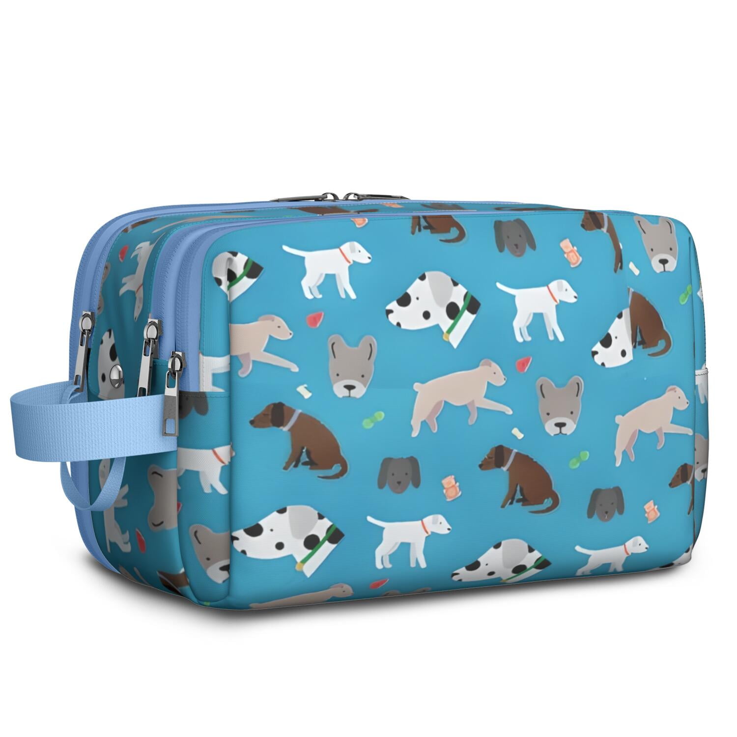 Toiletries Bag,Cartoon Dogs Blue Background Mens Womens Toiletry Bag ...