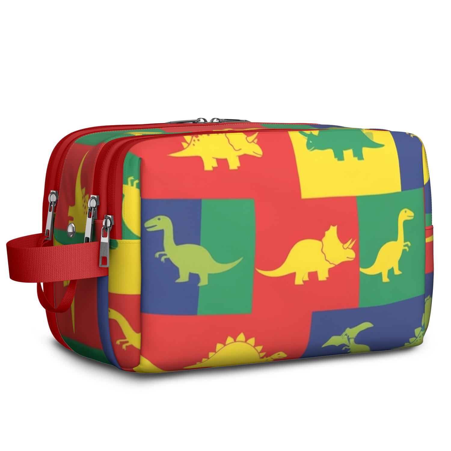 Toiletries Bag,Colorful Cartoon Dinosaurs Squares Pattern Mens Womens ...