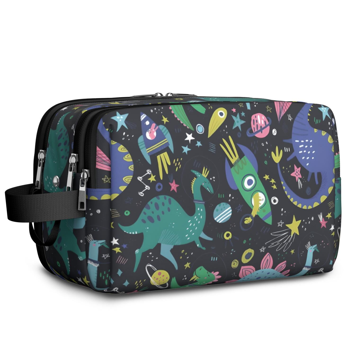 Toiletries Bag,DarkBlue Cartoon Dinosaurs Rockets Pattern Mens Womens ...