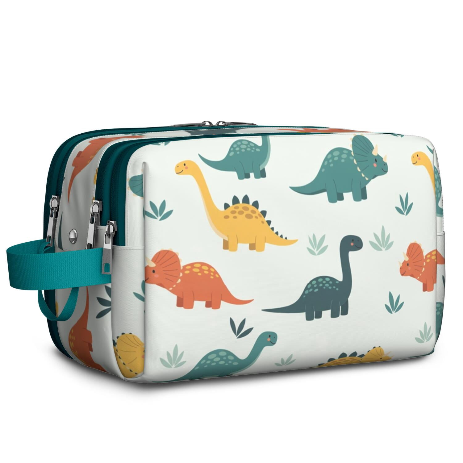 Toiletries Bag,Light Green Dinosaurs Leaves Pattern Mens Womens ...