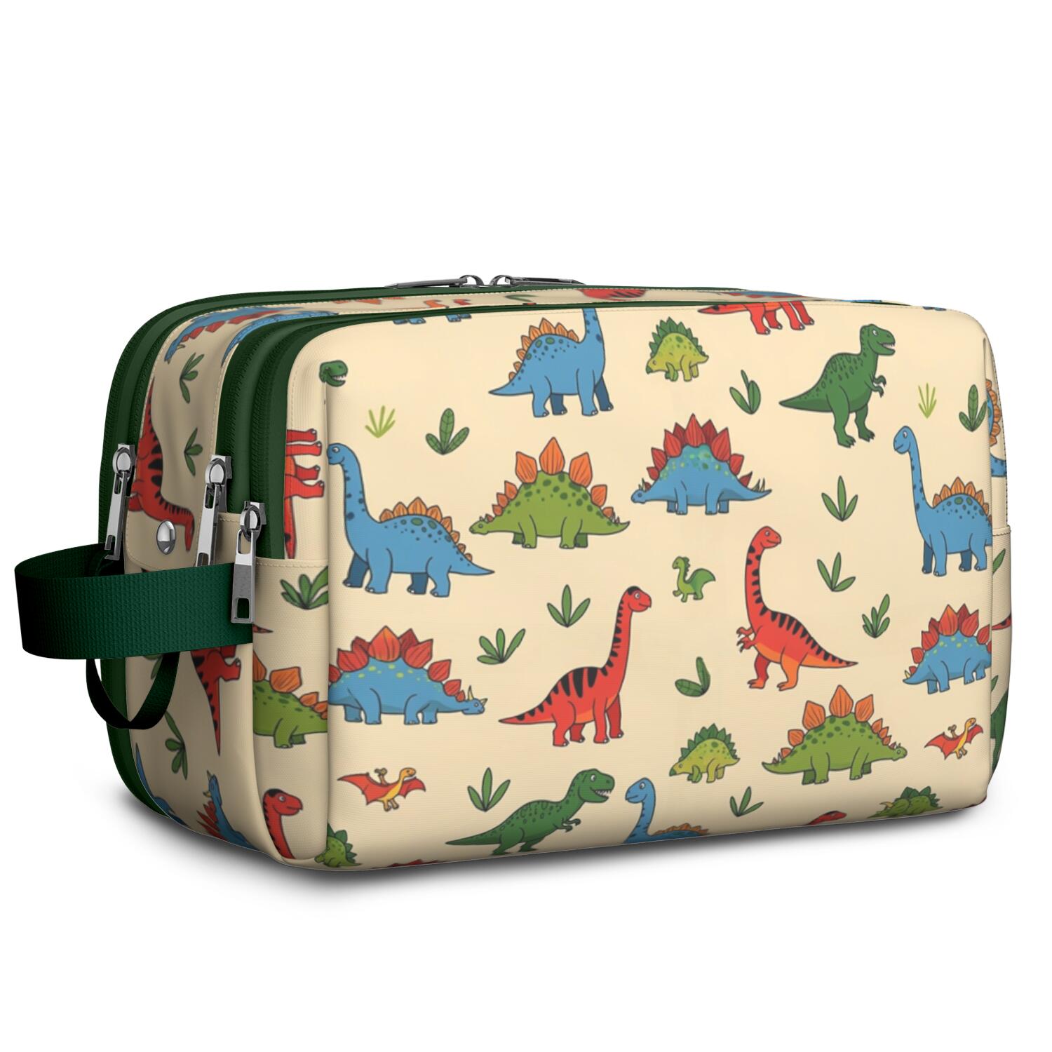 Toiletries Bag,LightBeige Cartoon Dinosaurs Plants Pattern Mens Womens ...