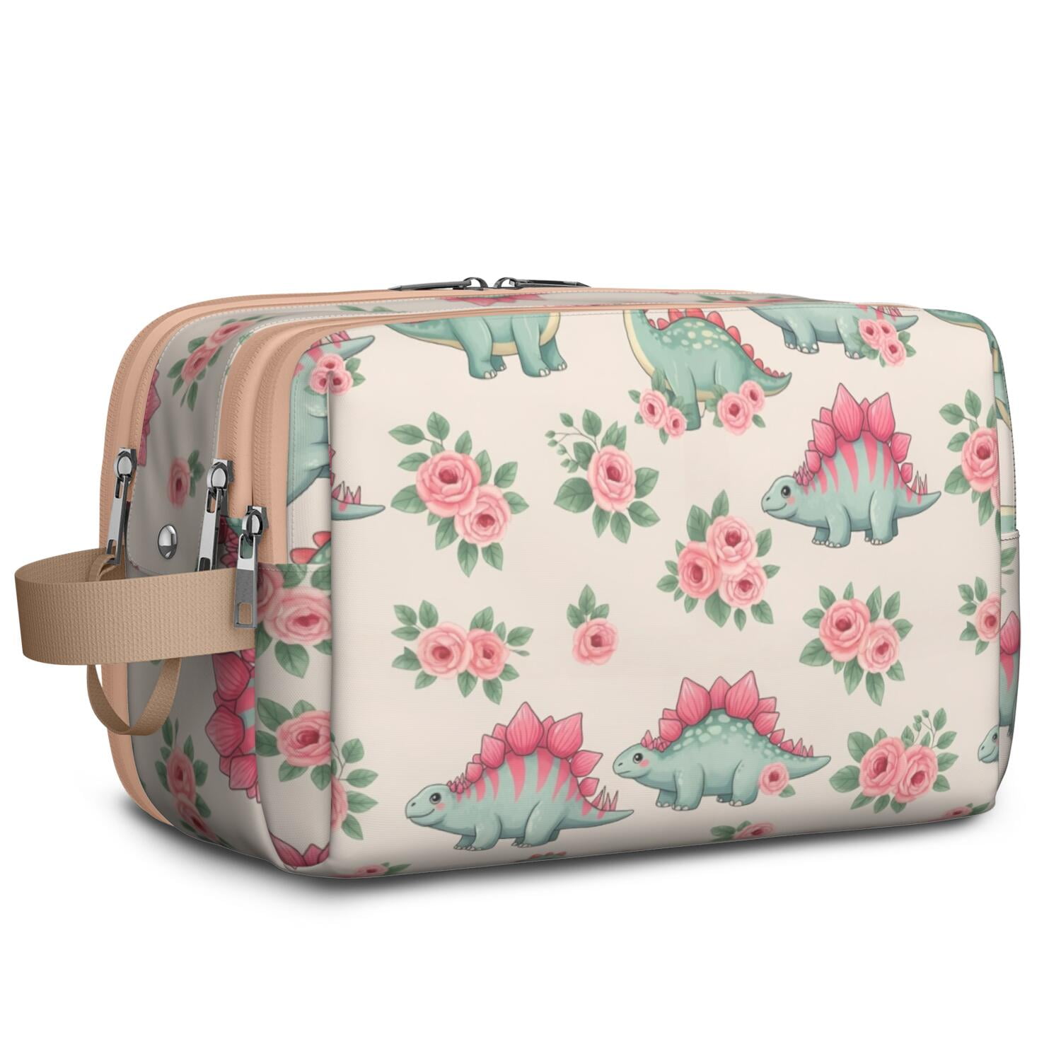 Toiletries Bag,LightColor Cartoon Dinosaurs Flowers Pattern Mens Womens ...