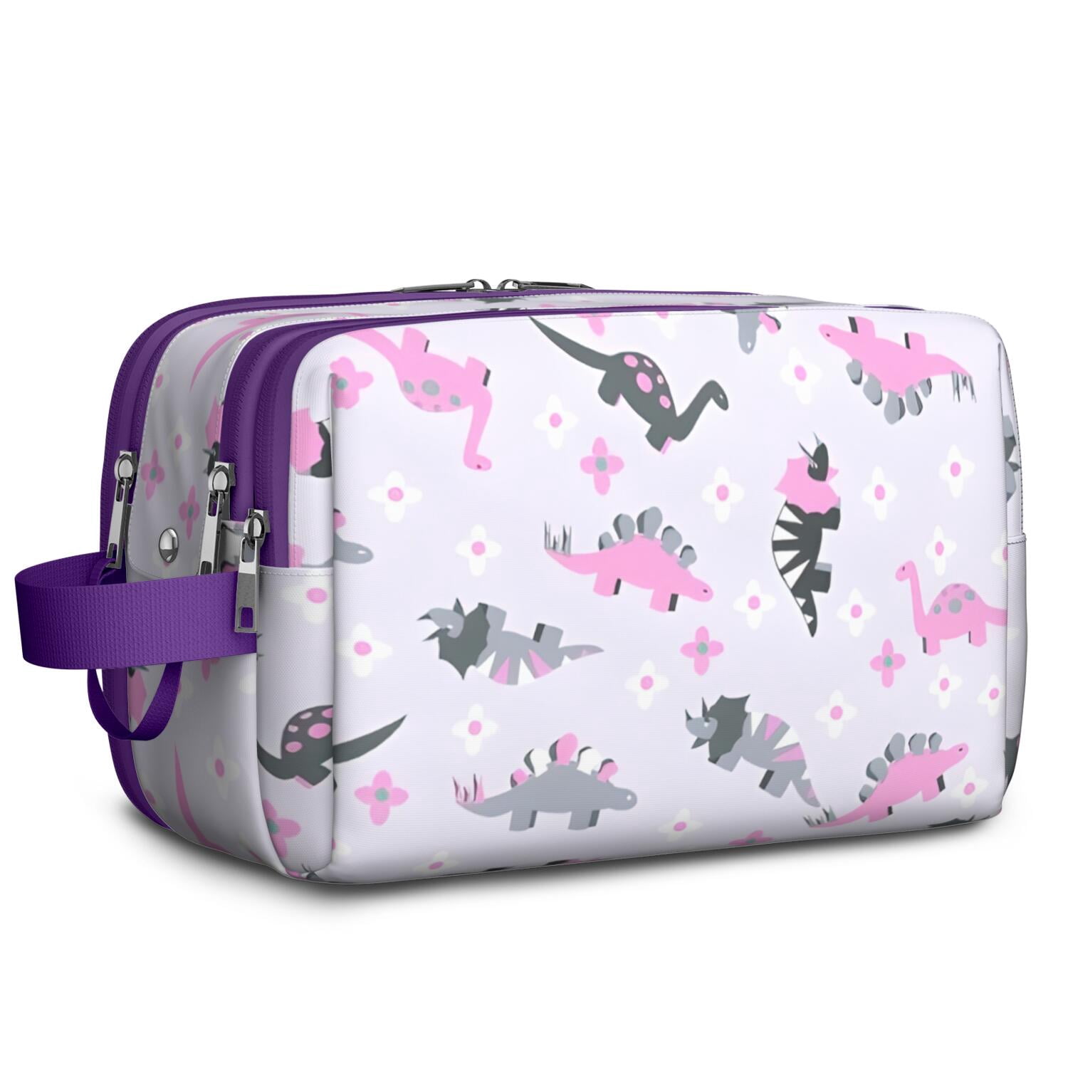 Toiletries Bag,LightPurple Dinosaurs Flowers Pattern Mens Womens ...