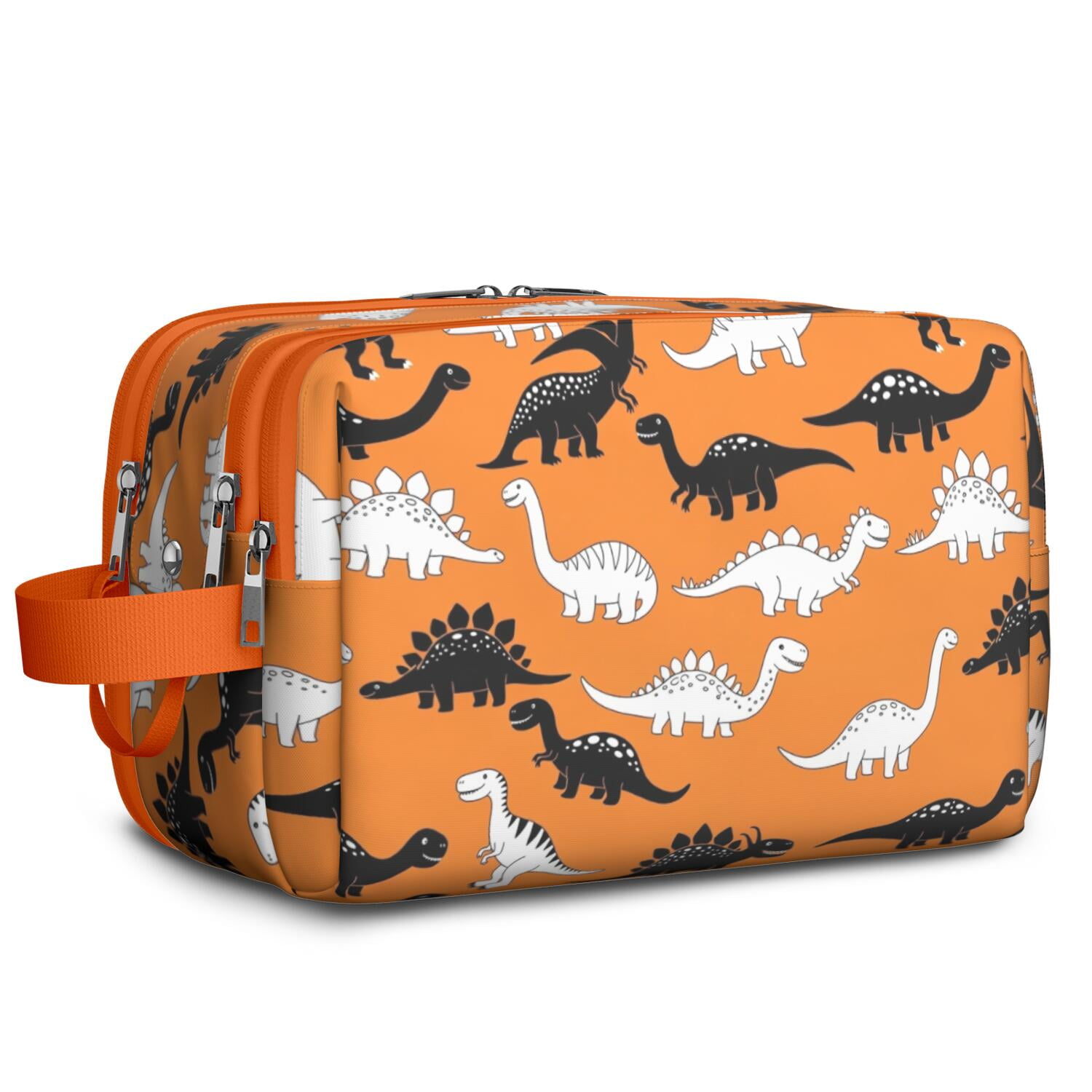 Toiletries Bag,Orange Cartoon Black White Dinosaurs Pattern Mens Womens ...