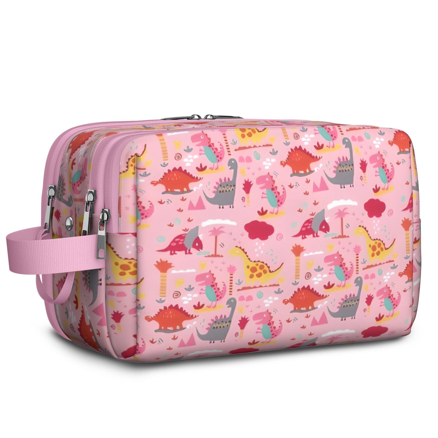 Toiletries Bag,Pink Cartoon Dinosaurs Landscape Pattern Mens Womens ...