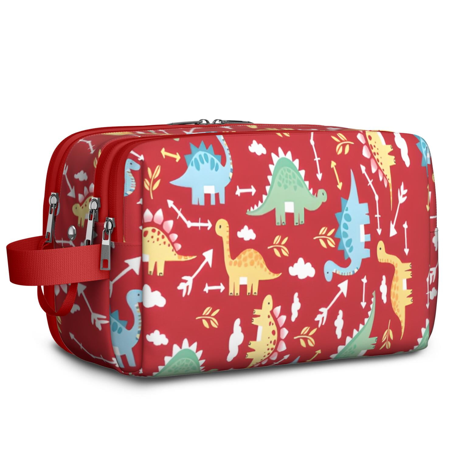 Toiletries Bag,Red Cartoon Dinosaurs Arrows Pattern Mens Womens ...