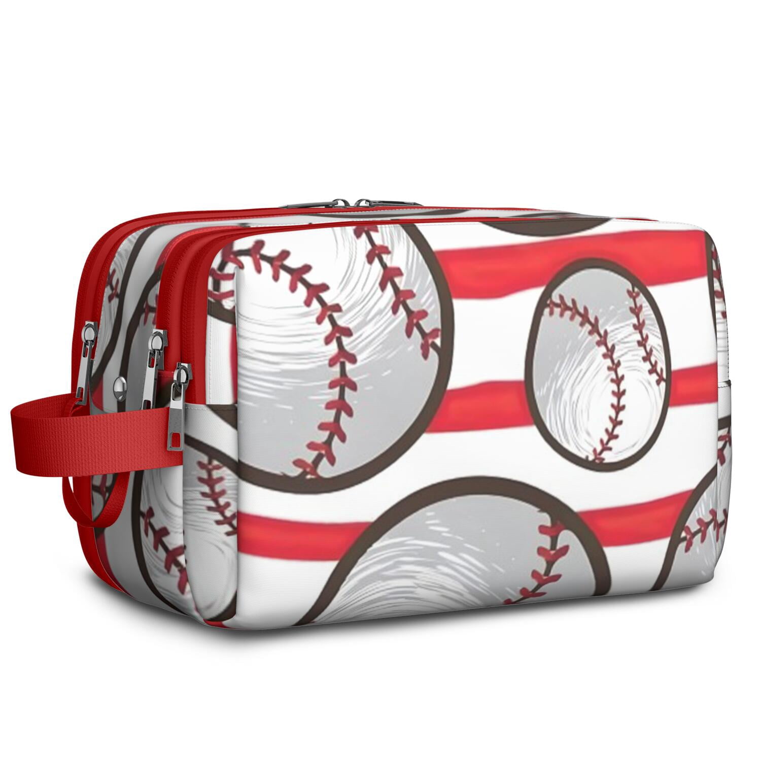 Toiletries Bag,Red and White Striped Baseballs Pattern Mens Womens ...