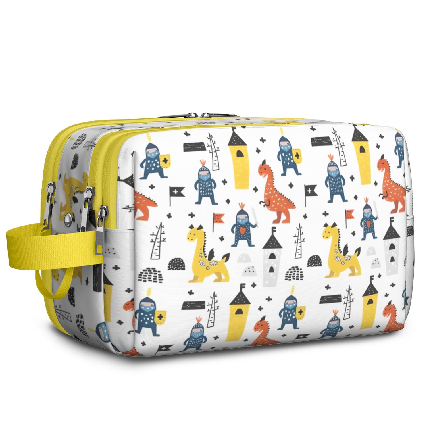 Toiletries Bag,White Cartoon Dinosaurs Knights Pattern Mens Womens ...