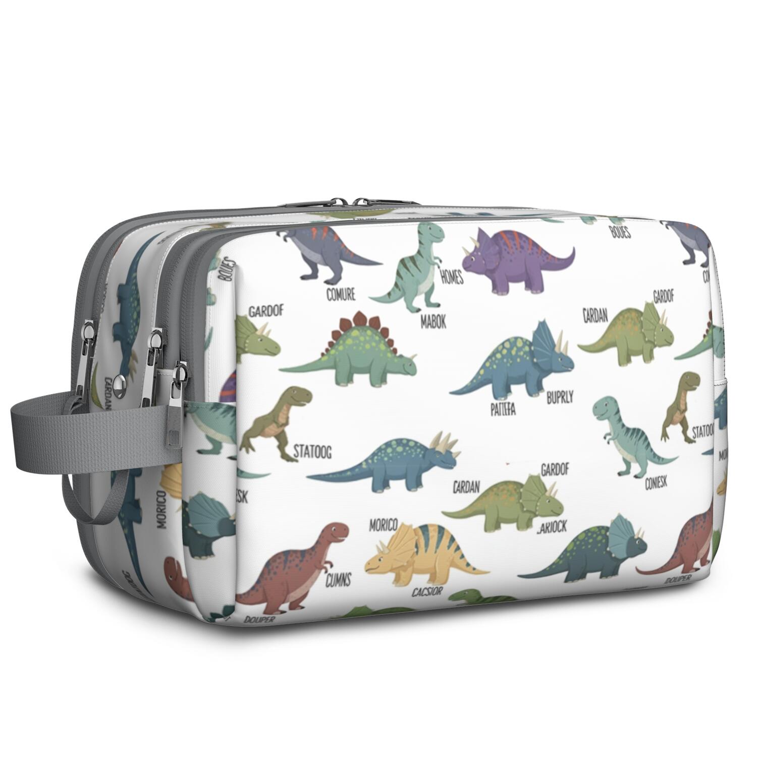 Toiletries Bag,White Cartoon Dinosaurs Names Pattern Mens Womens ...