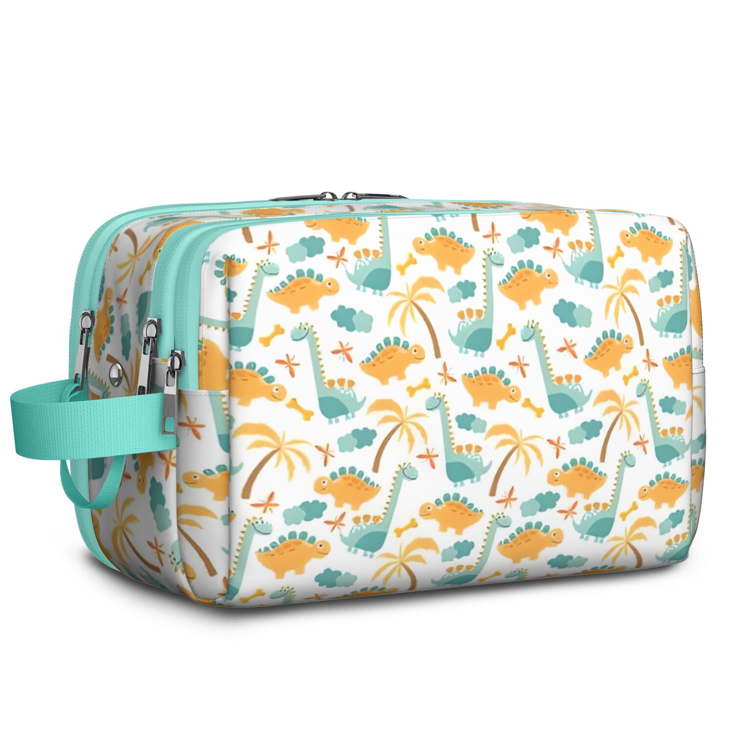 Toiletries Bag,White Cartoon Dinosaurs Palm Trees Pattern Mens Womens ...