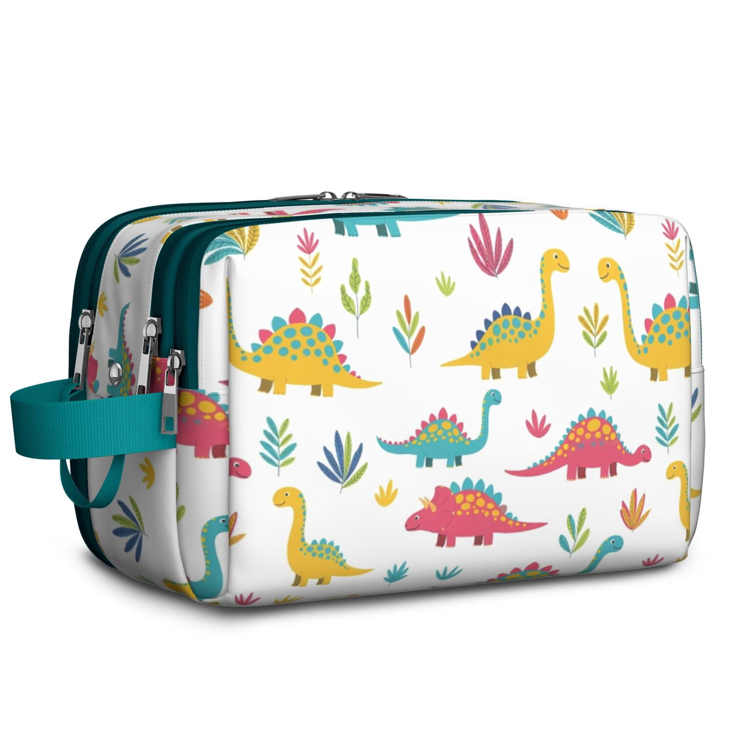 Toiletries Bag,White Cartoon Dinosaurs Plants Pattern Mens Womens ...