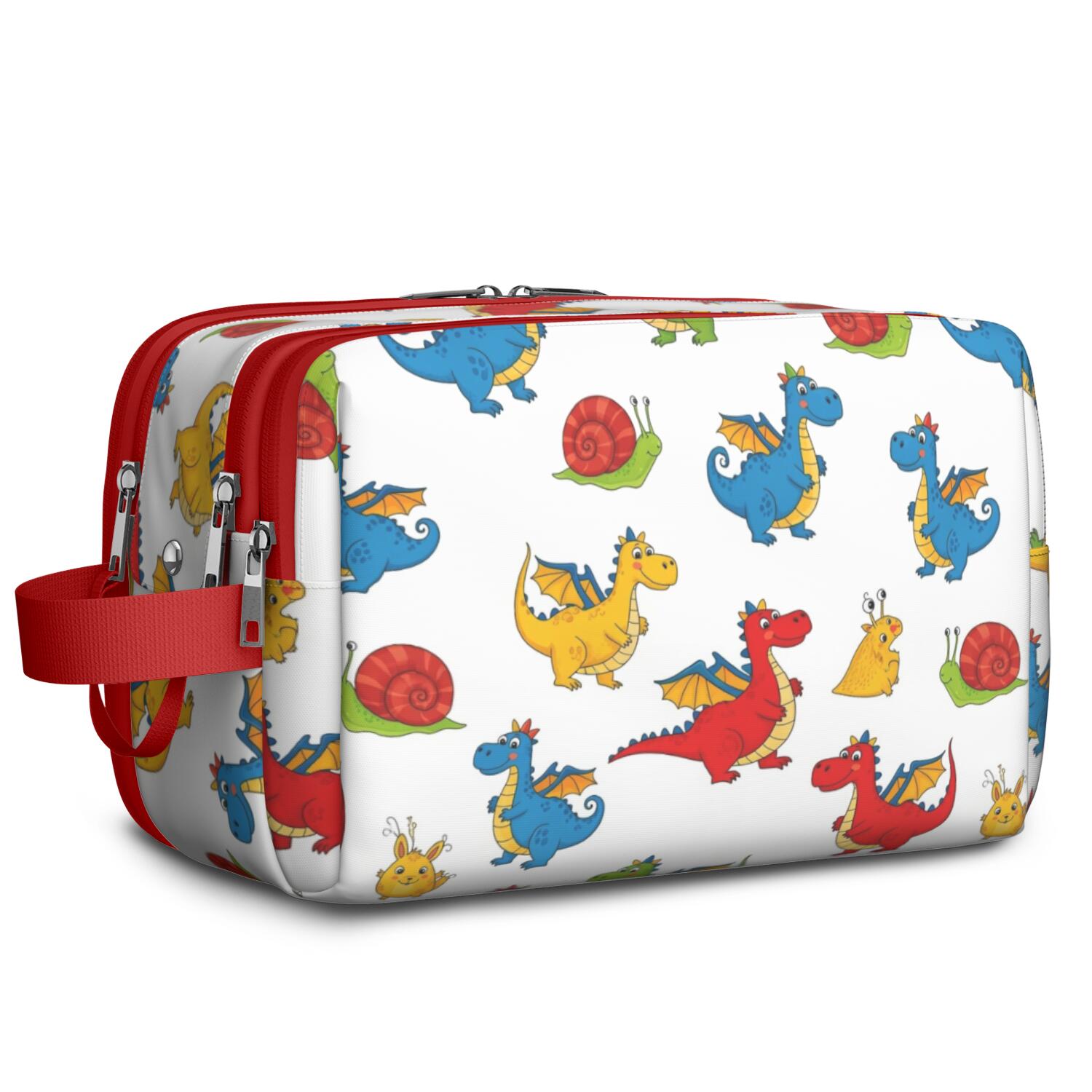 Toiletries Bag,White Cartoon Dragons Snails Pattern Mens Womens ...