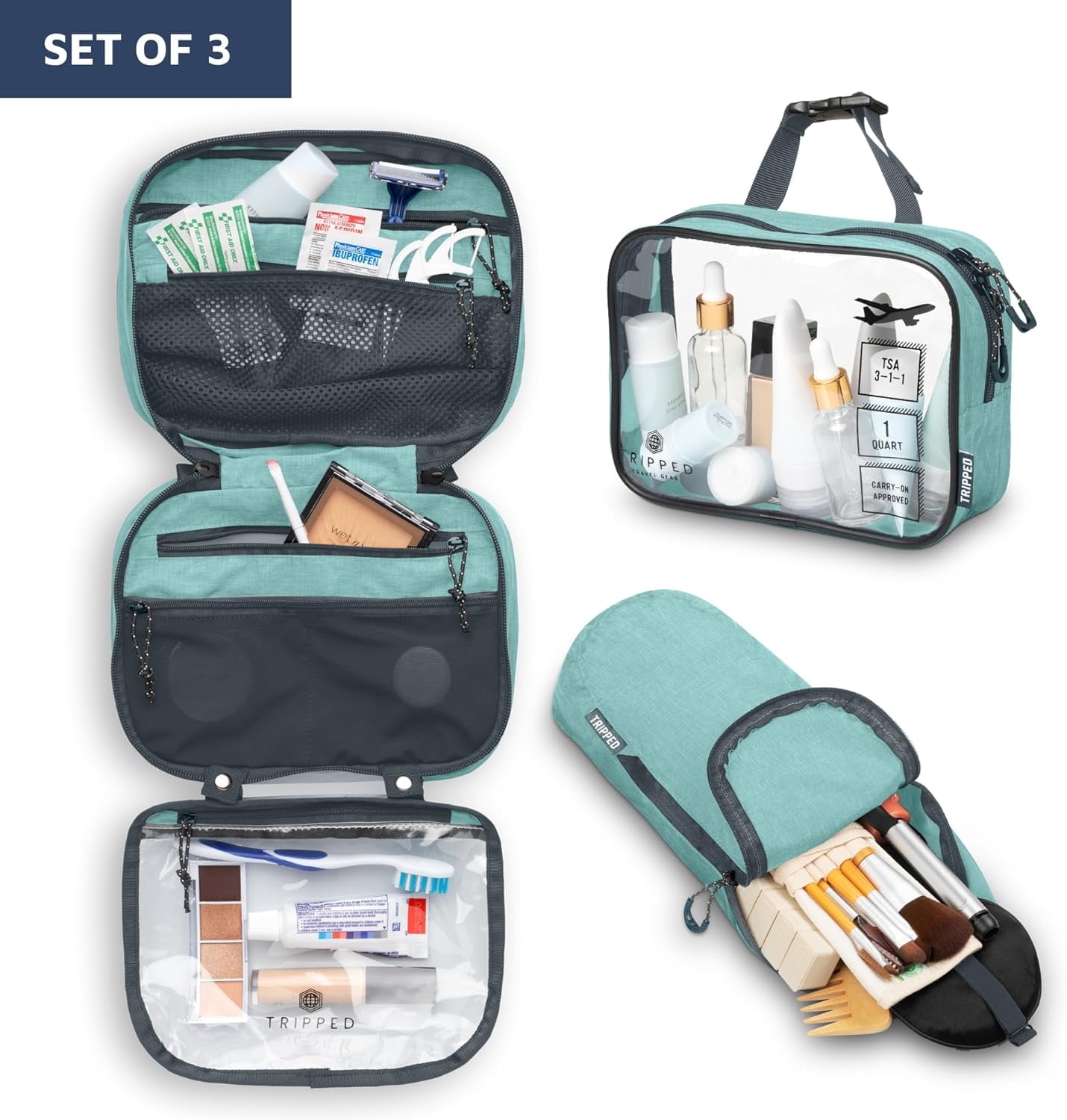 Toiletry Bag Kit Set: Hanging Travel Toiletry Bag + 311 TSA Cosmetic ...