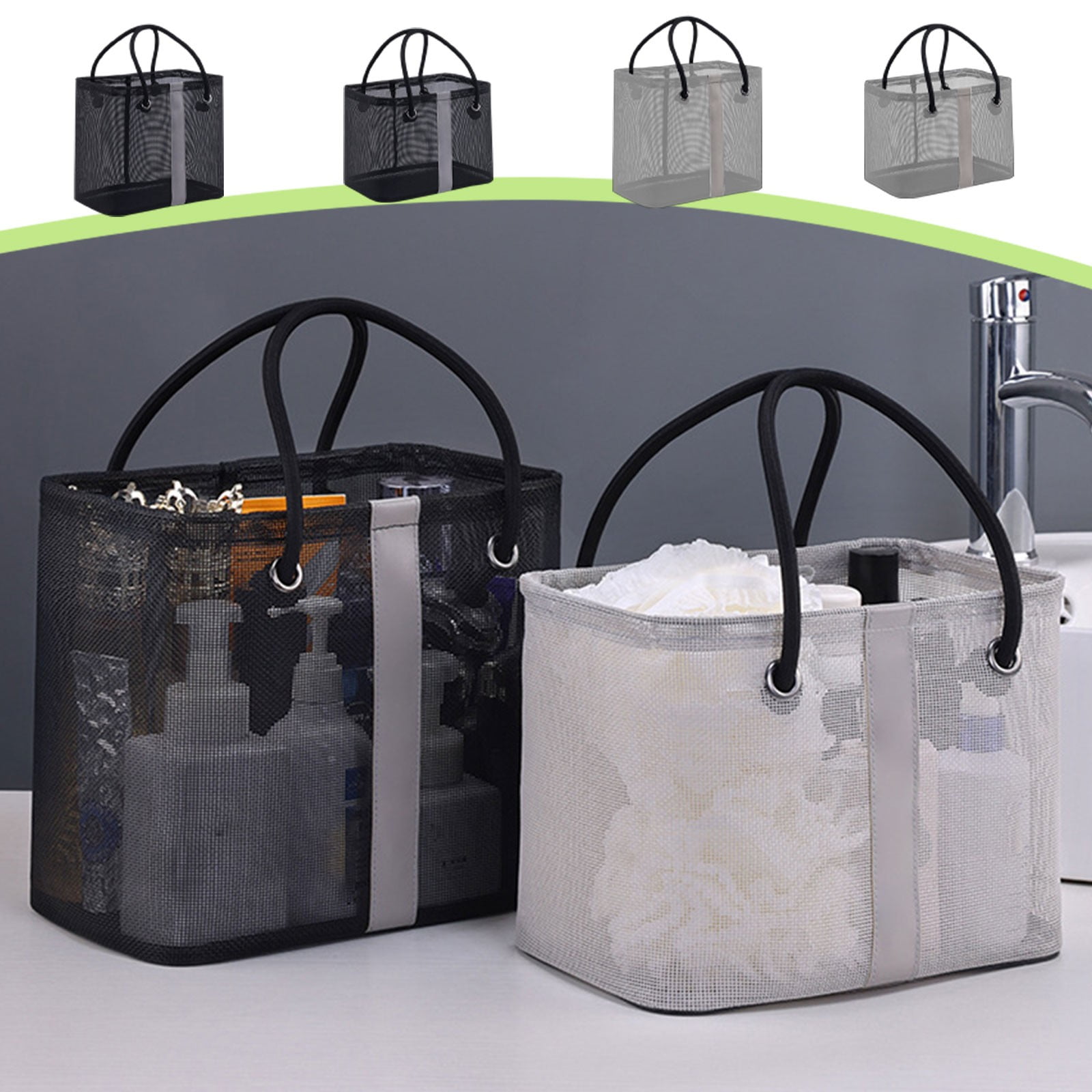 Toiletry Storage Bag with Metal Frame | Polyester Mesh Shower Basket ...