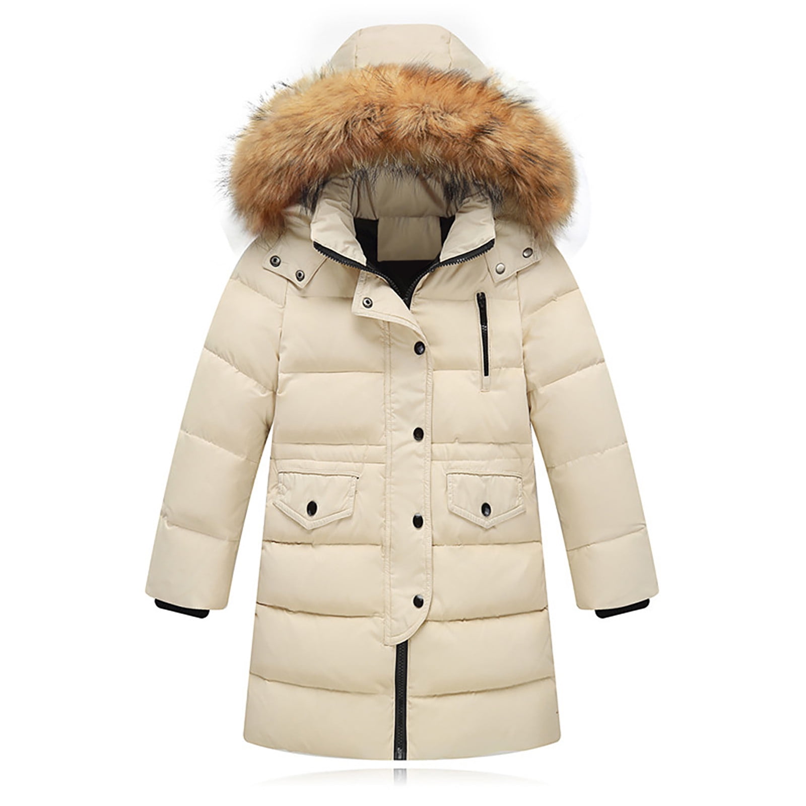 Toimothcn Girls Winter Jacket Simple Solid Color Long Sleeve Hooded ...